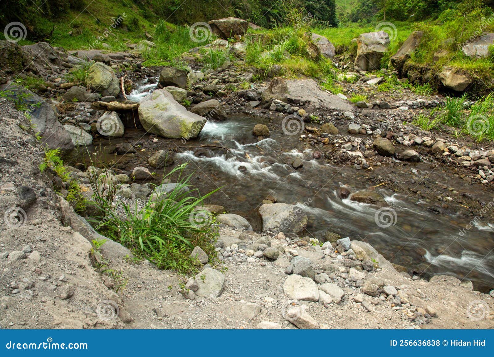 River Stream with Rocks and Grass Stock Photo - Image of activity ...