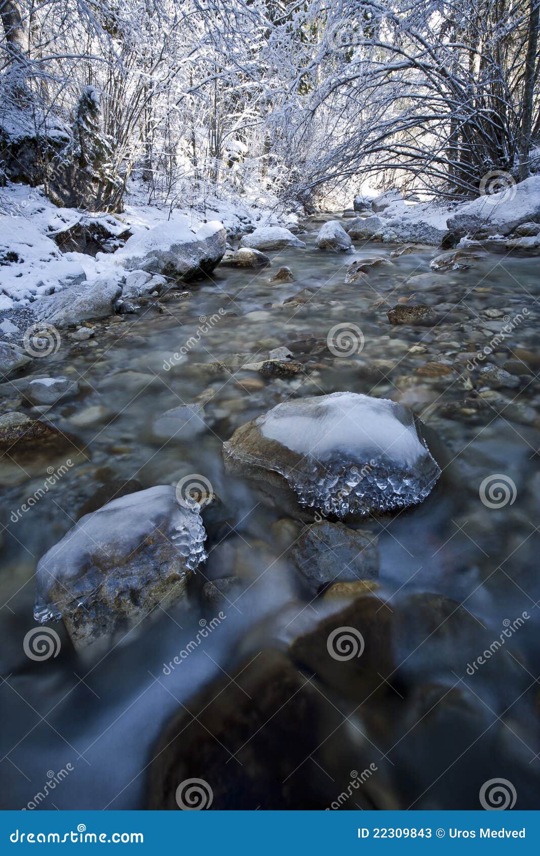 River stream in winter stock image. Image of snowfall - 22309843