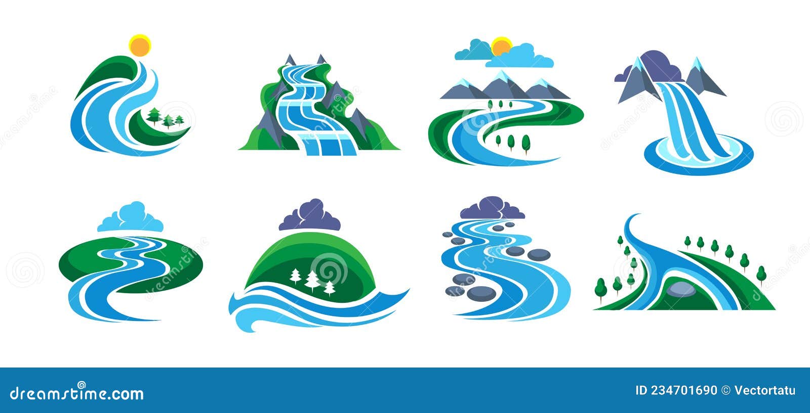 River streams icons stock vector. Illustration of splash - 234701690