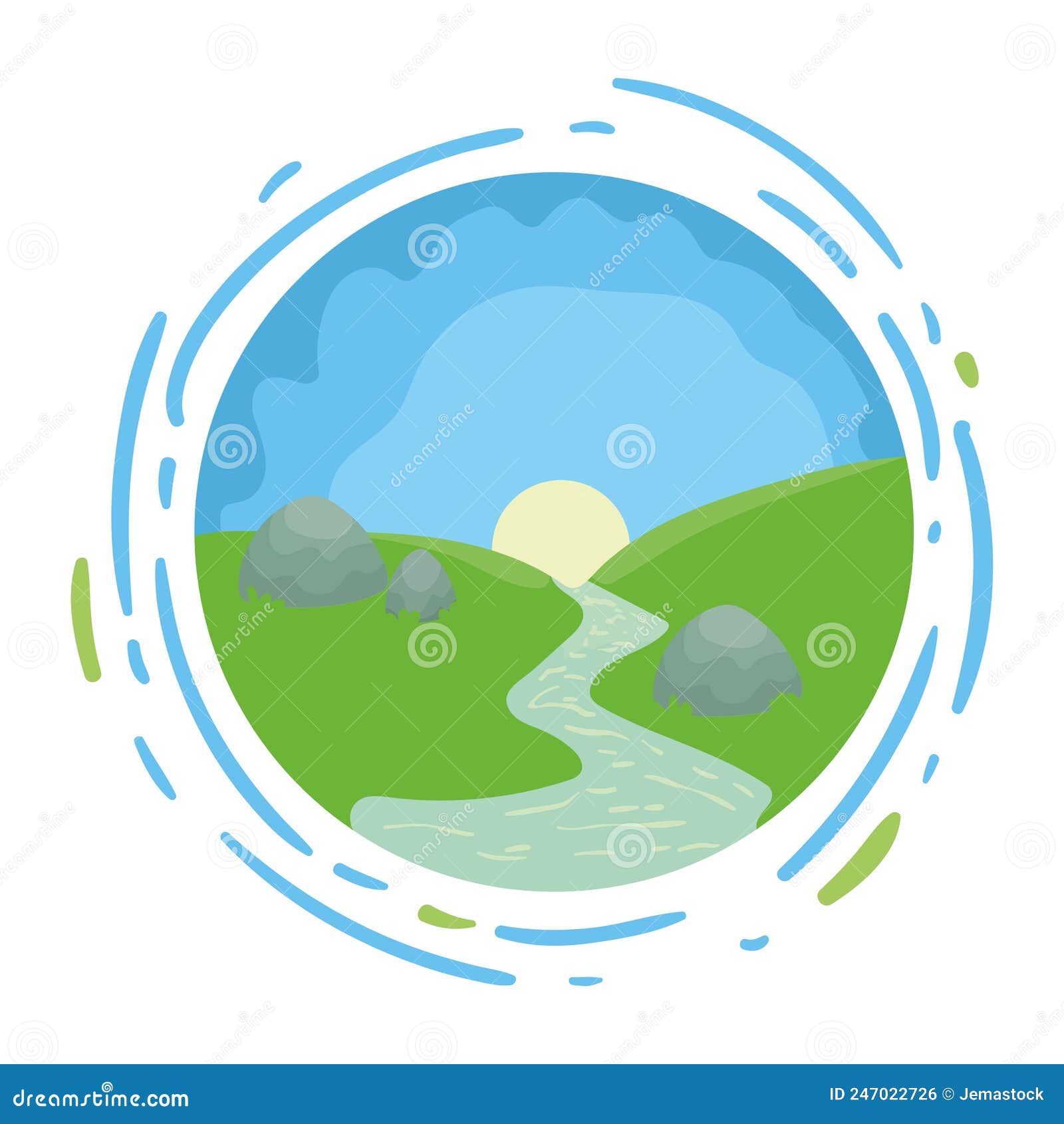 River and sun landscape stock vector. Illustration of design - 247022726