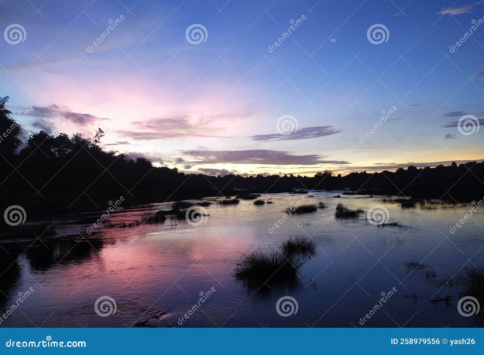 River Sunset Trees Nature View Stock Photo - Image of trees, view ...
