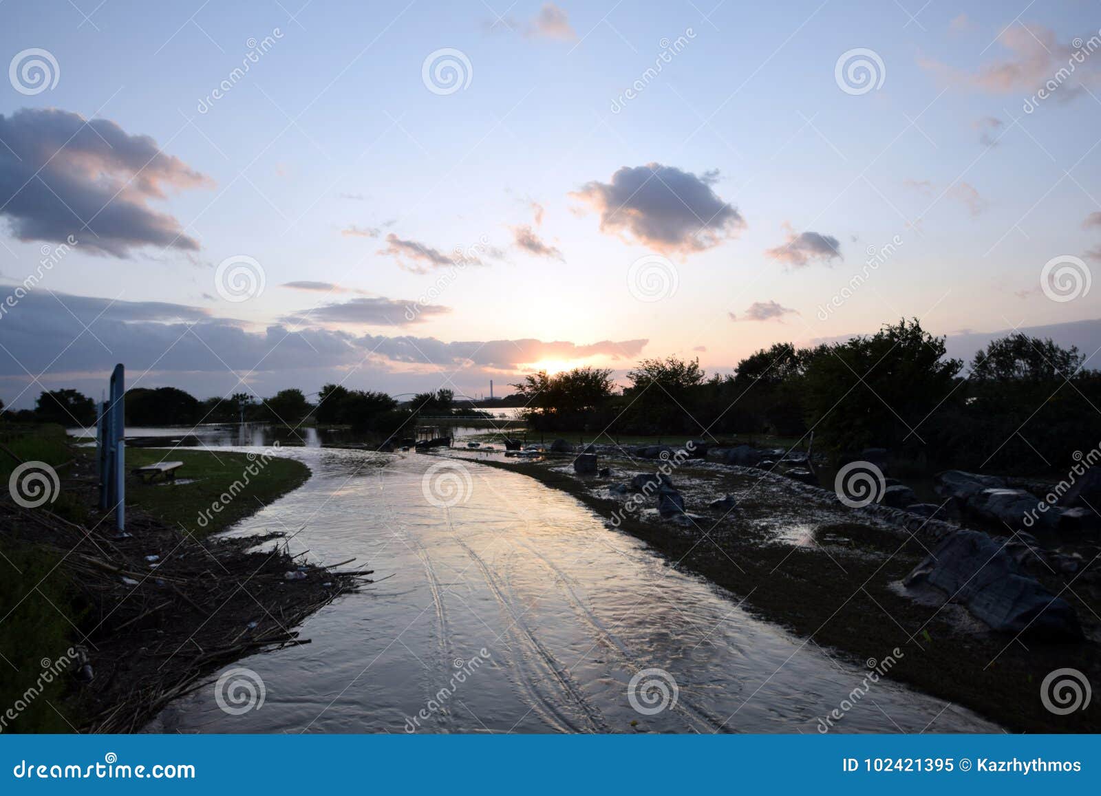 River and the Sunset after the Typhoon. Stock Image - Image of view ...