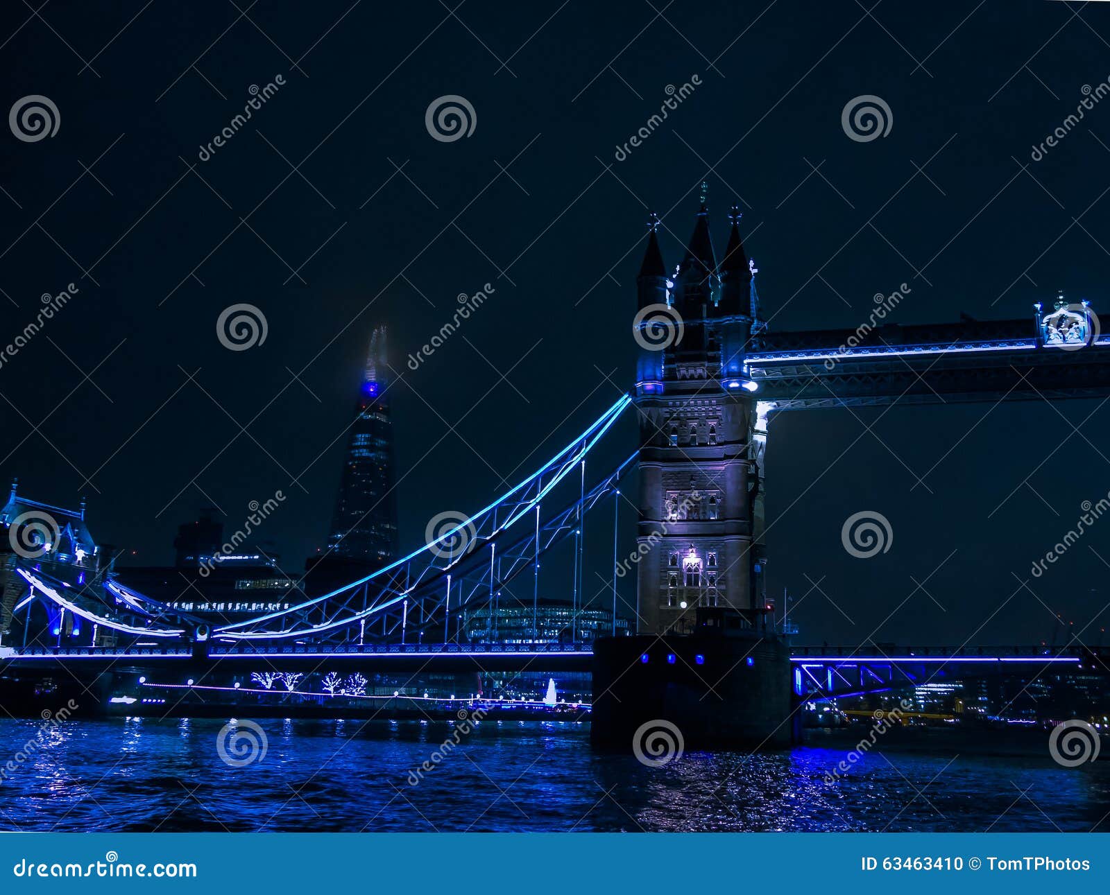 Tower Bridge from the River Thames at Night - London Icons Stock Photo ...