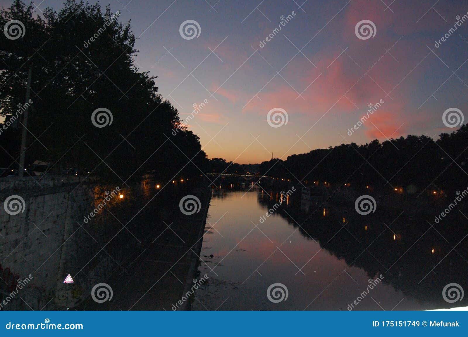 The River Tiber in Rome at Night. View from the Bridge Stock Image ...