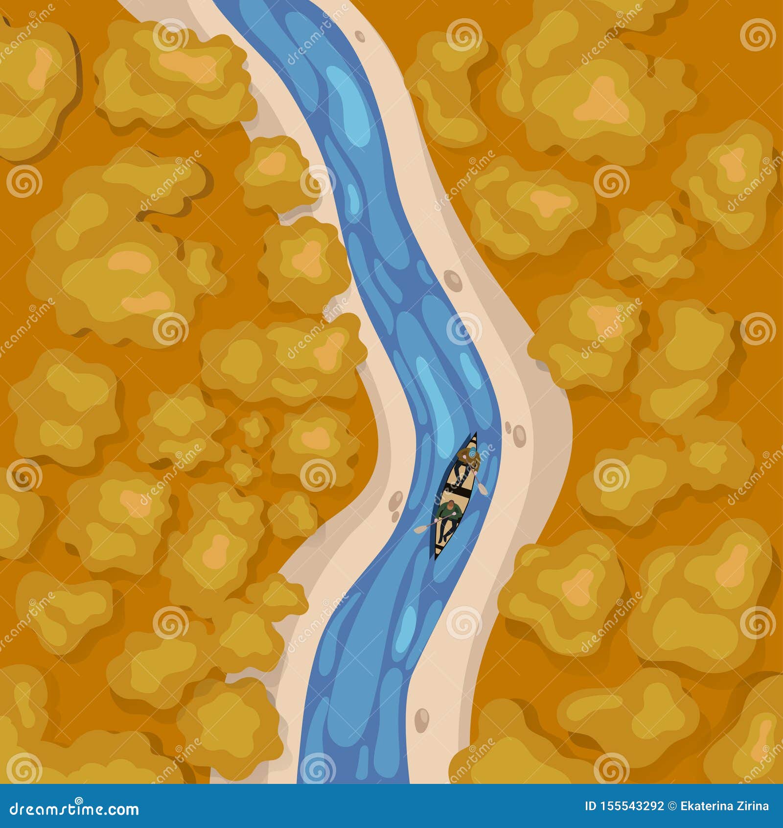 River Top View People on a Boat Floating on the River. Vector Graphics ...