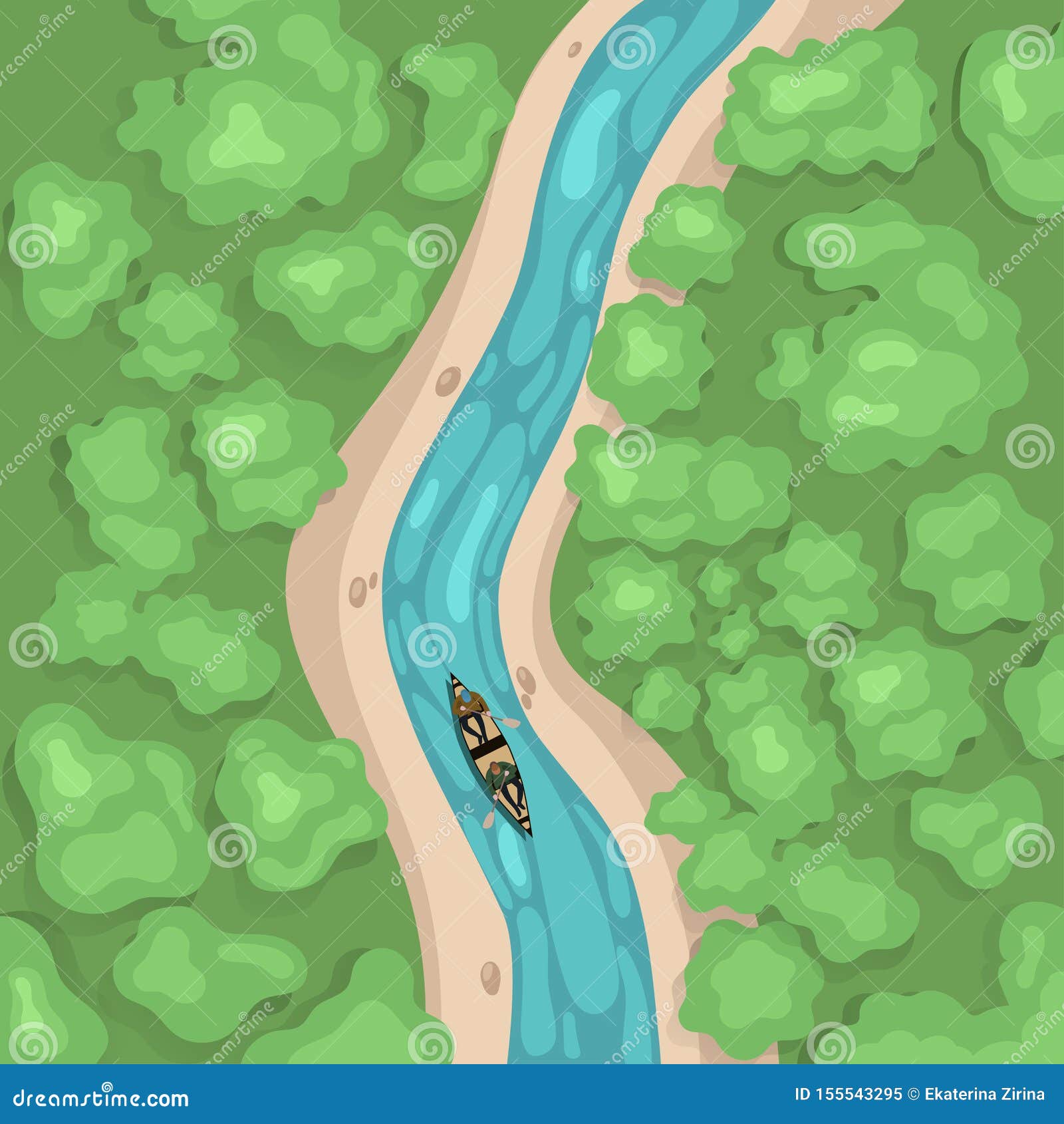 River Top View People on a Boat Floating on the River. Vector Graphics ...