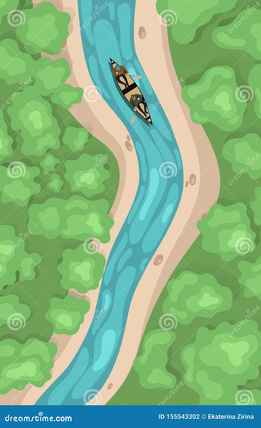 River Top View People on a Boat Floating on the River. Vector Graphics ...