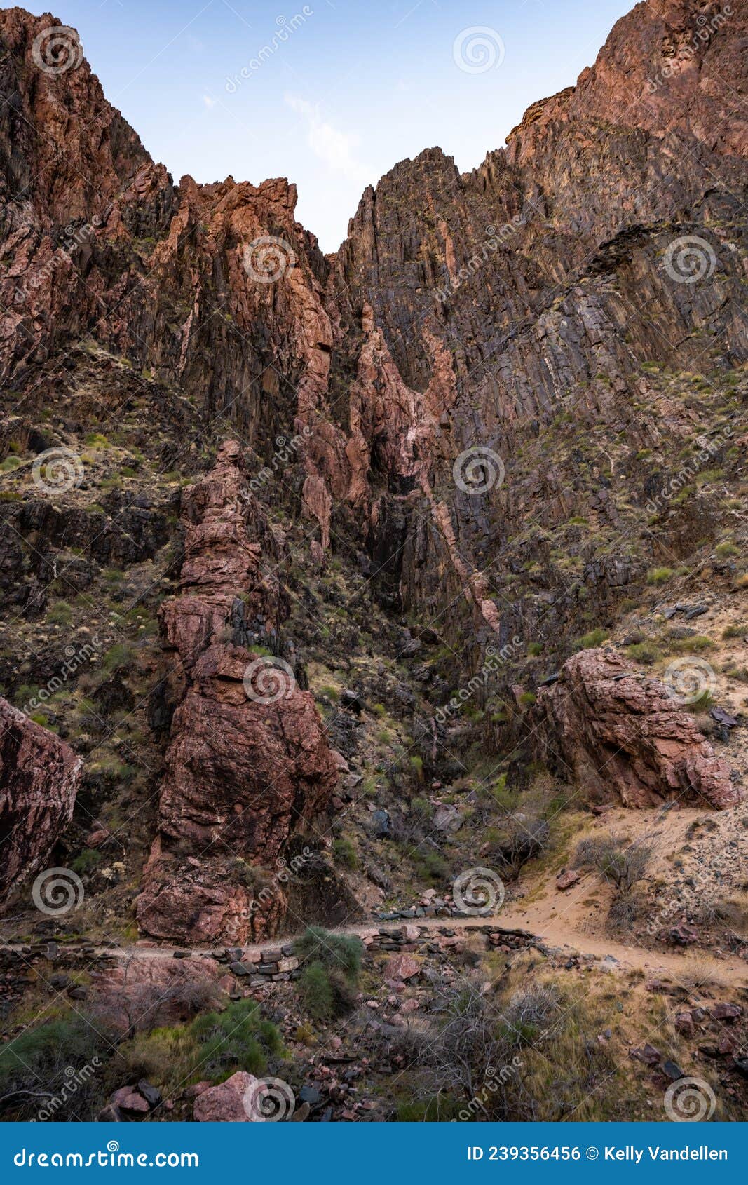 River Trail Pass Below the Jagged Cliffs of the Grand Canyon Above ...