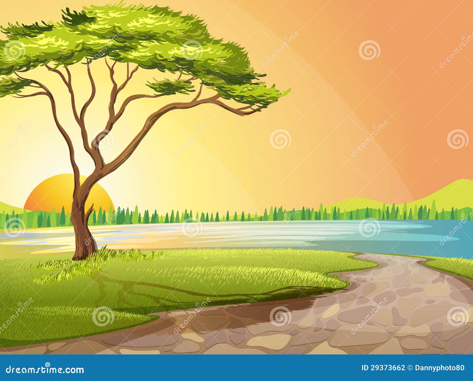 A river and a tree stock illustration. Illustration of plant - 29373662