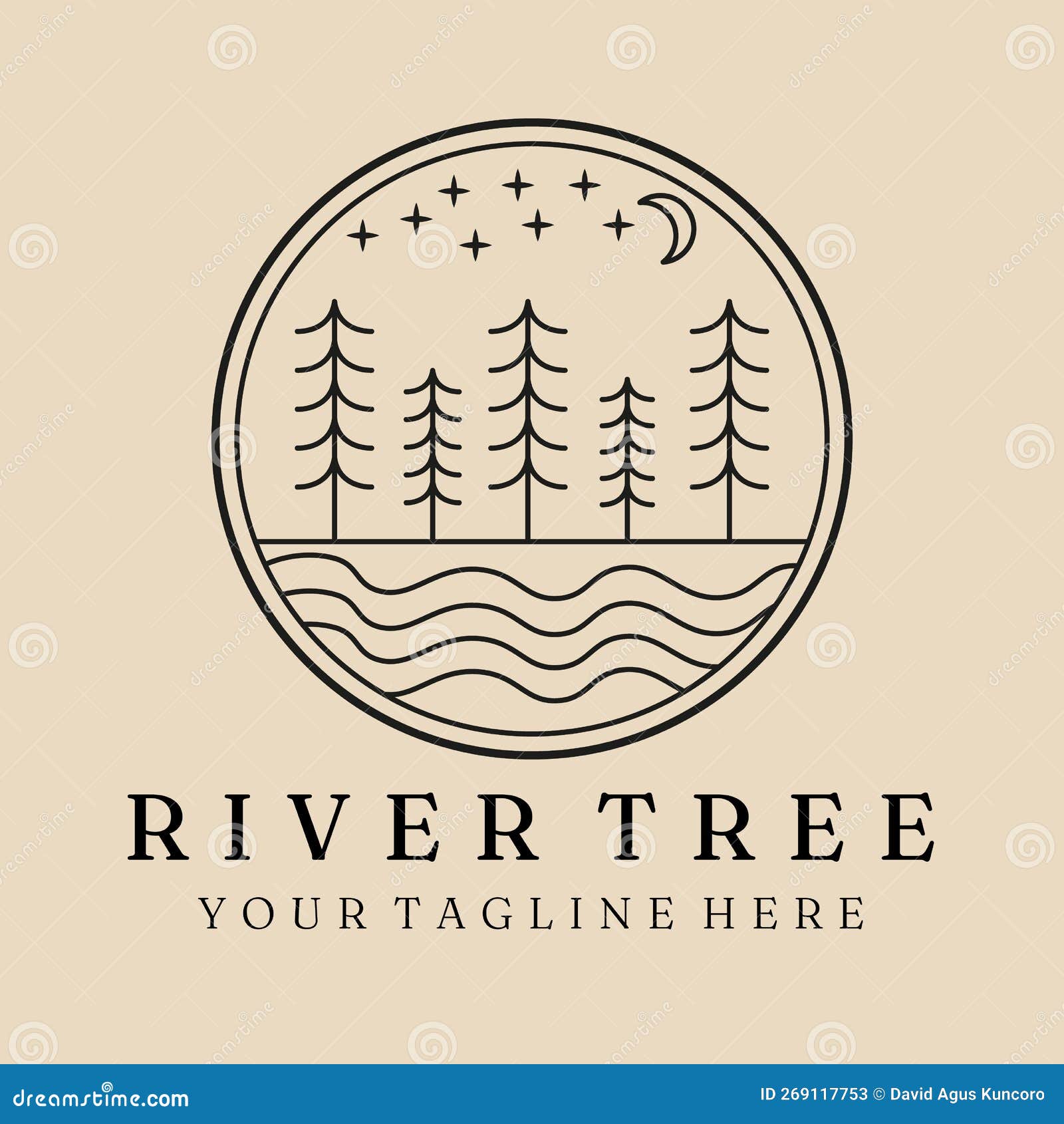 River Tree Line Art Logo, Icon and Symbol, with Emblem Illustration ...