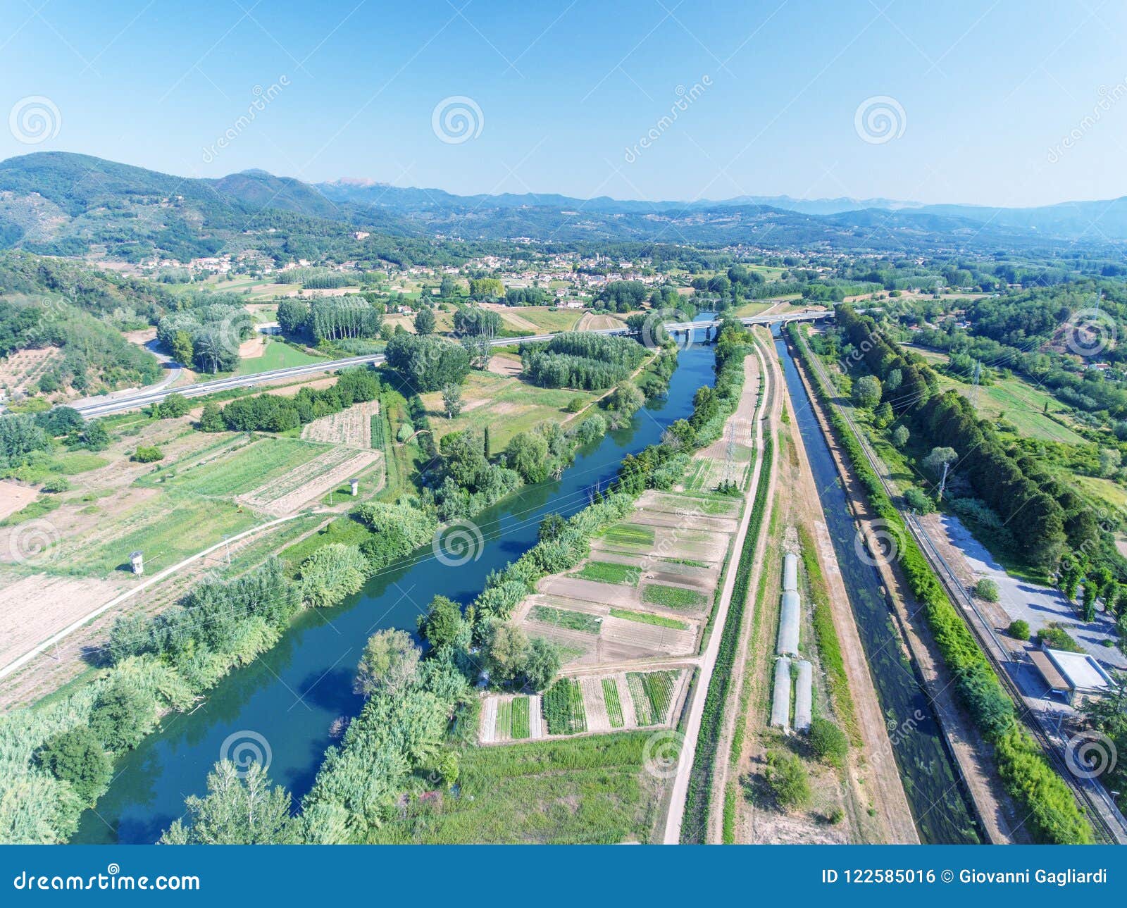 River in Tuscany Countryside, Aerial View in Summer Stock Photo - Image ...