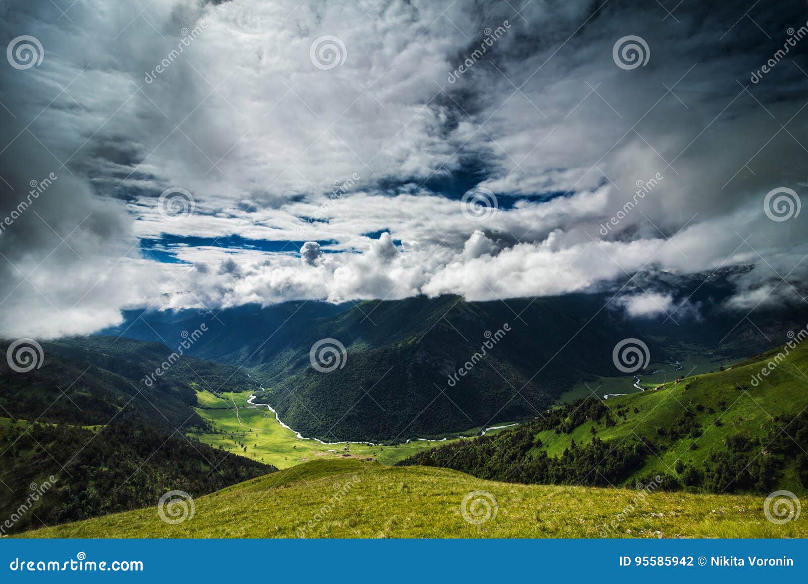 River Valley among High Mountains Stock Photo - Image of caucasus ...