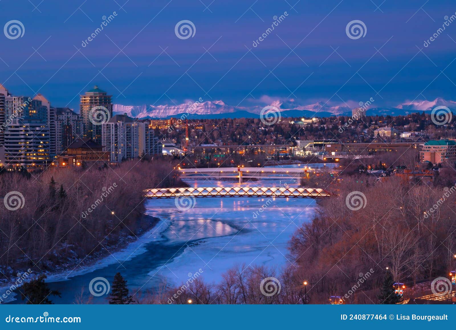 River Valley and Mountain Views in Calgary at Night Editorial Stock ...
