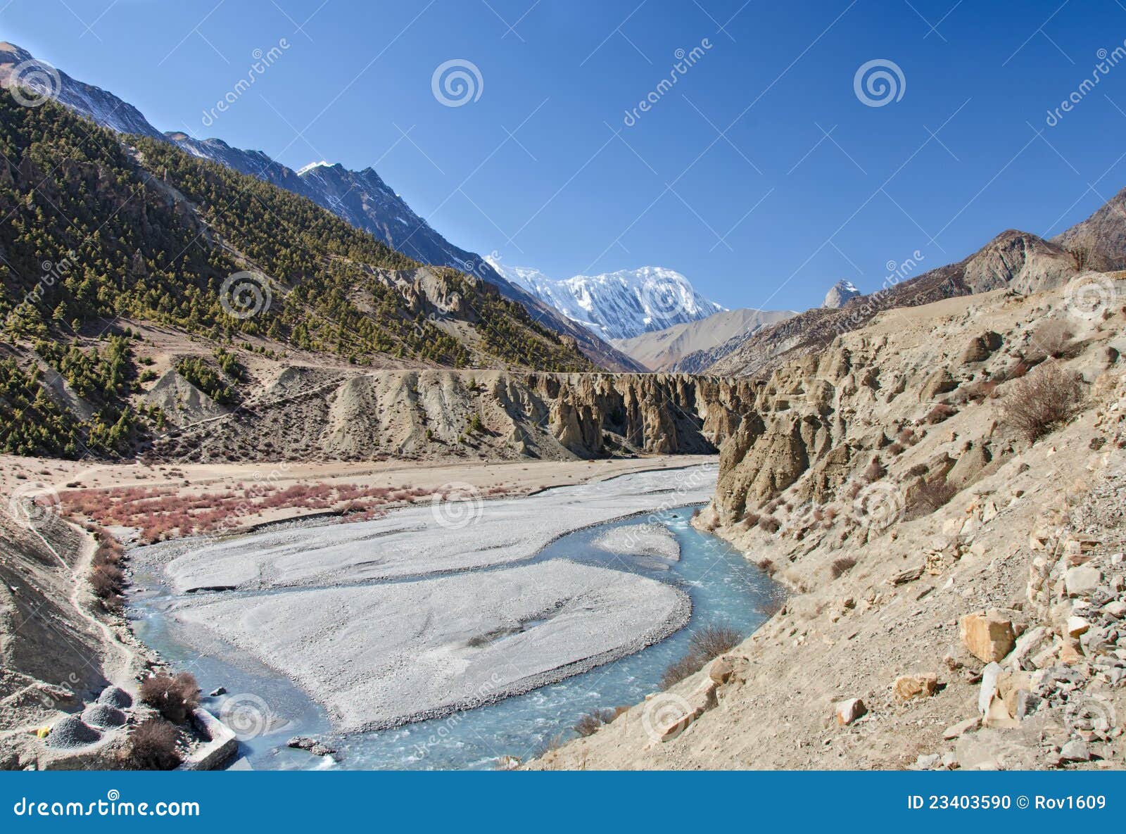 River Valley Near Manang in Nepal Stock Photo - Image of adventure ...