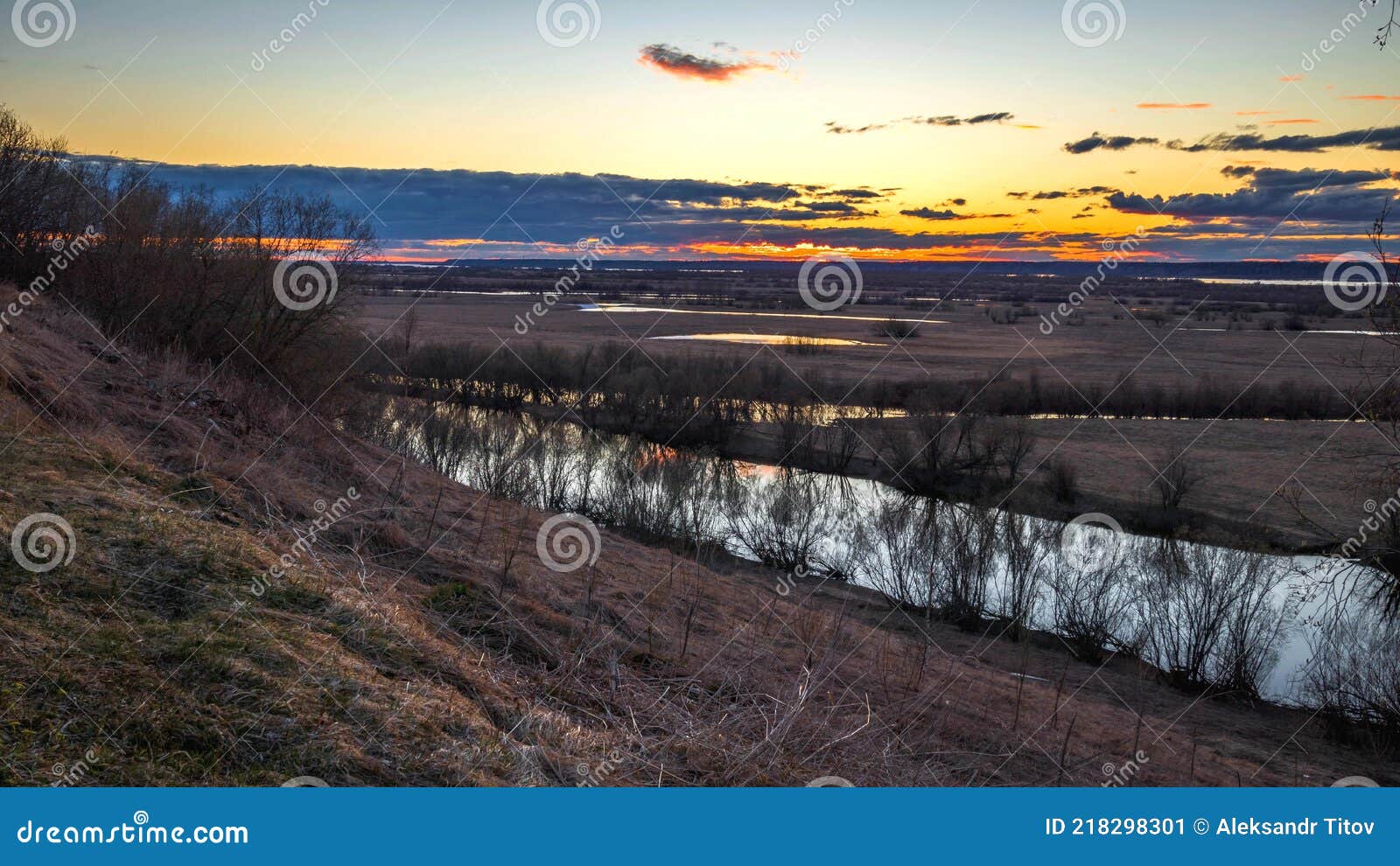 River Valley at Sunset. View from the Hill Stock Image - Image of ...