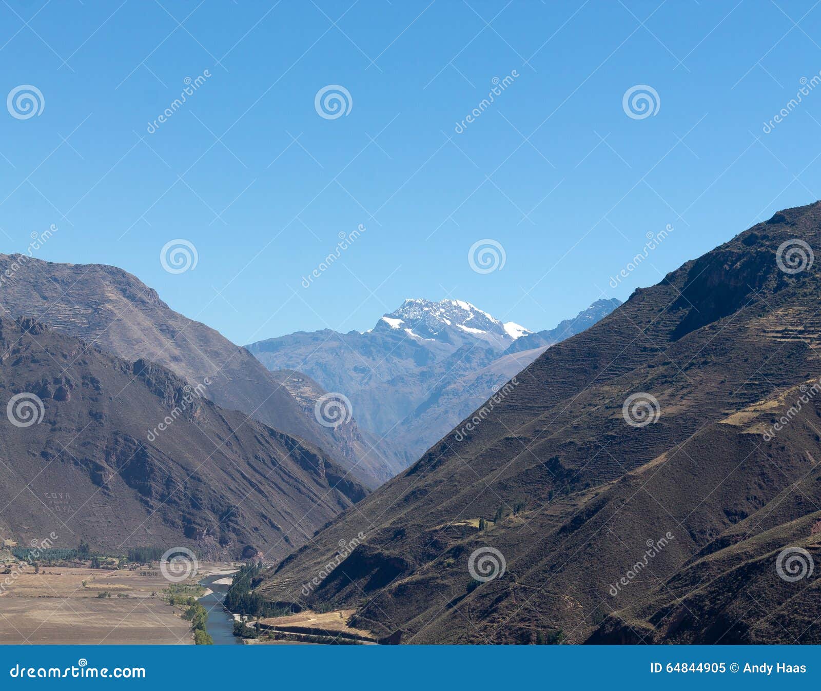 River Valley between Two Large Mountains Stock Image - Image of andes ...