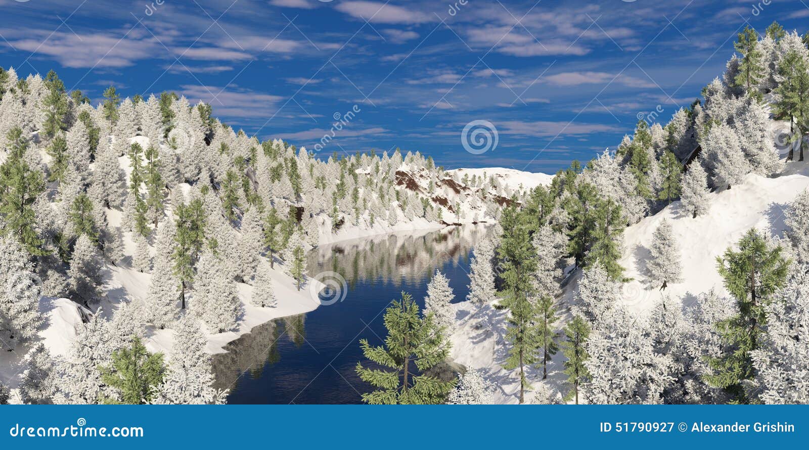 River valley in winter. stock illustration. Illustration of river ...