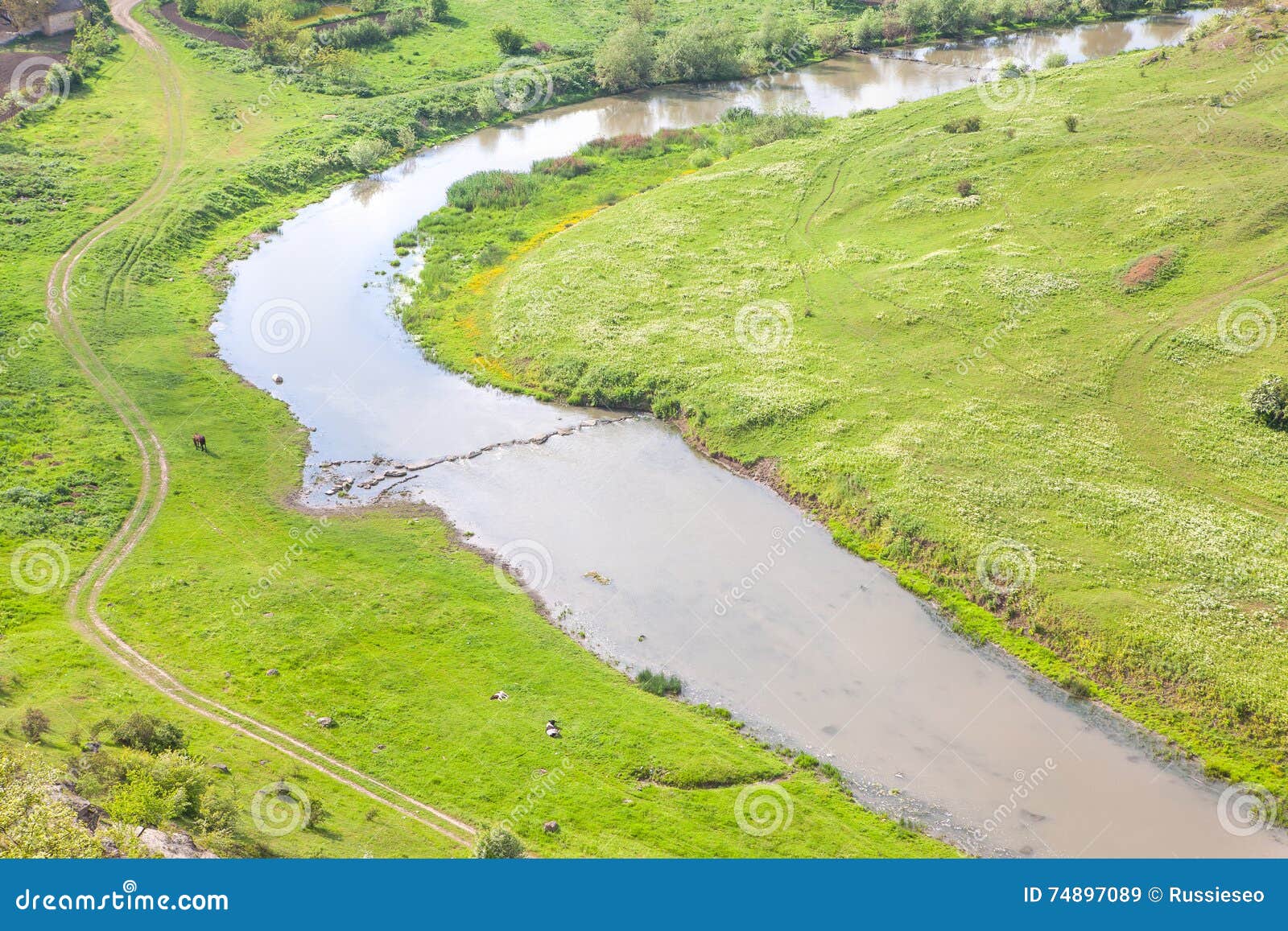 River view from above stock image. Image of meadow, water - 74897089