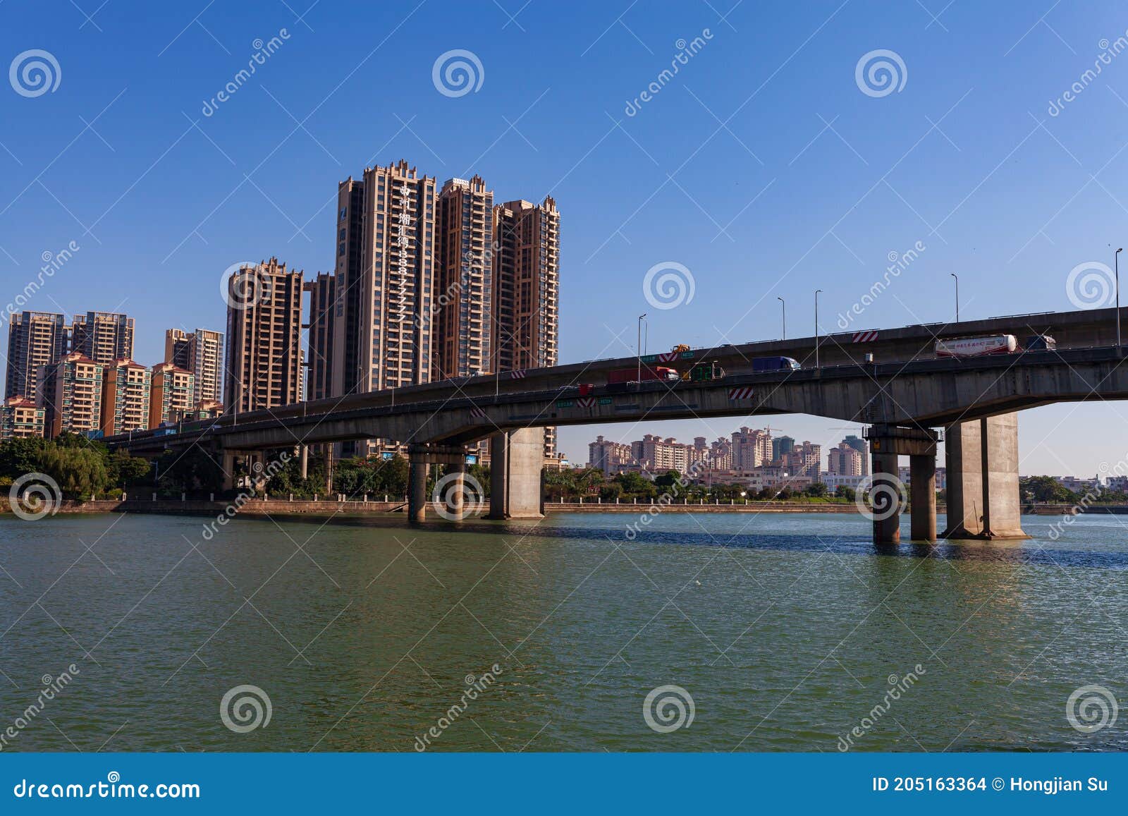 River View with Building on Both Sides Stock Photo - Image of community ...
