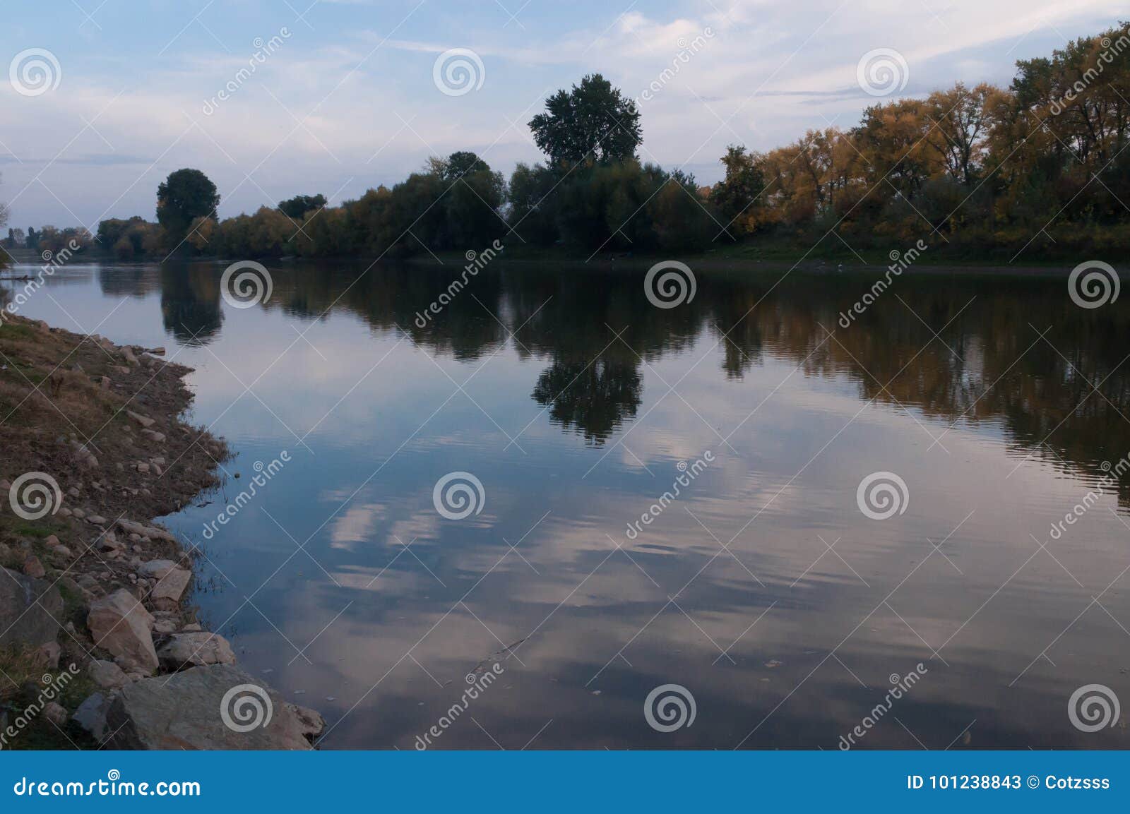 River view during fall stock image. Image of cloud, bank - 101238843