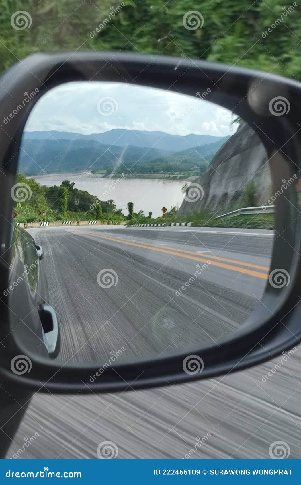 The River View Reflex in the Mirror while the Car is Moving. Stock ...