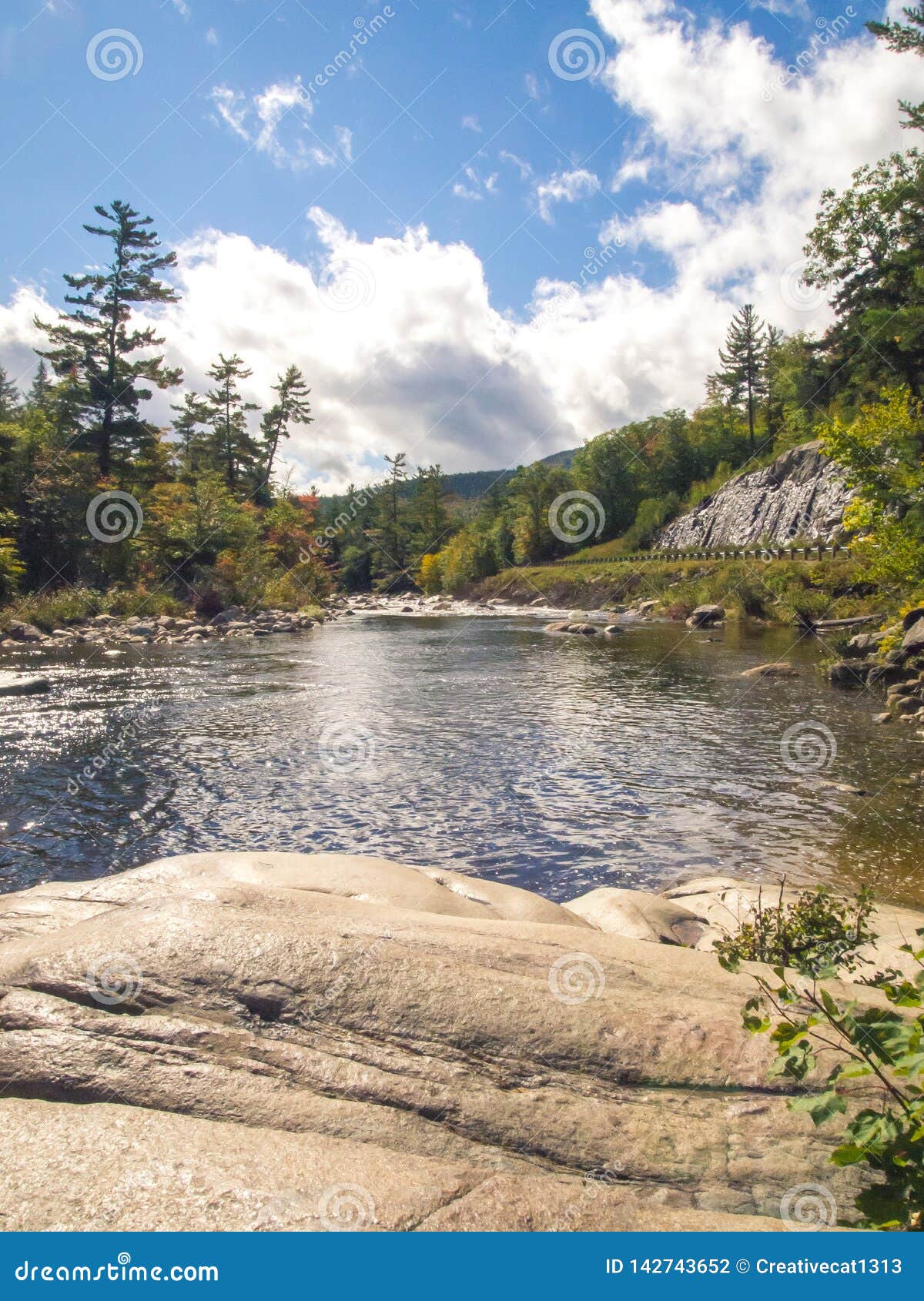 River View From A Rock With Rapids And Curvy Road Stock Photo - Image ...