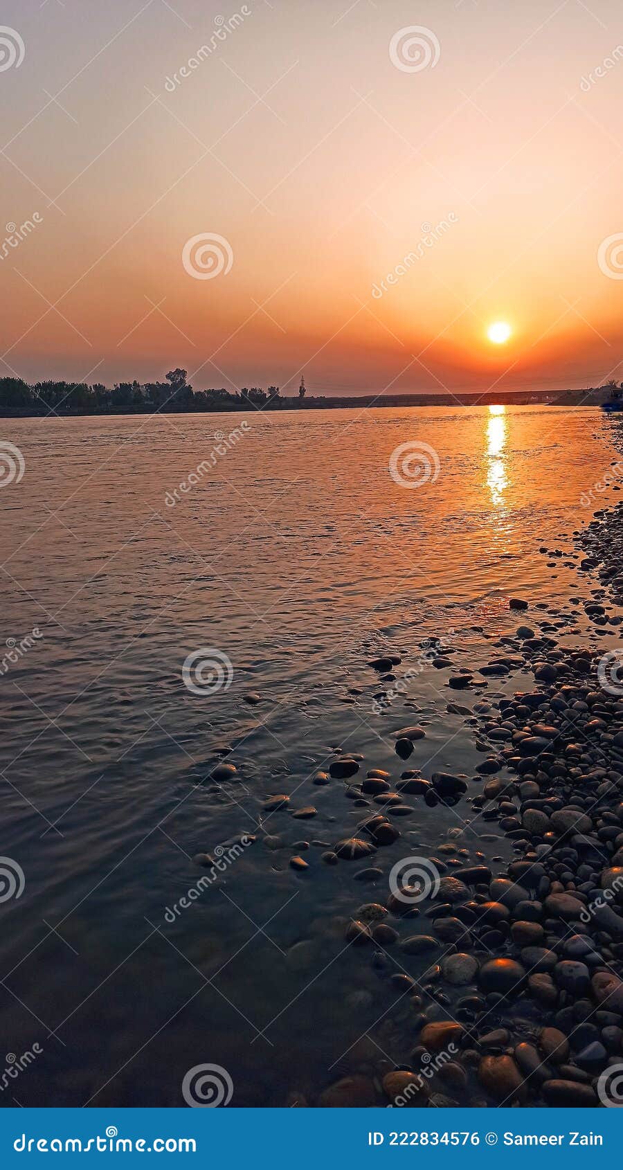 River view during sunset stock photo. Image of shore - 222834576