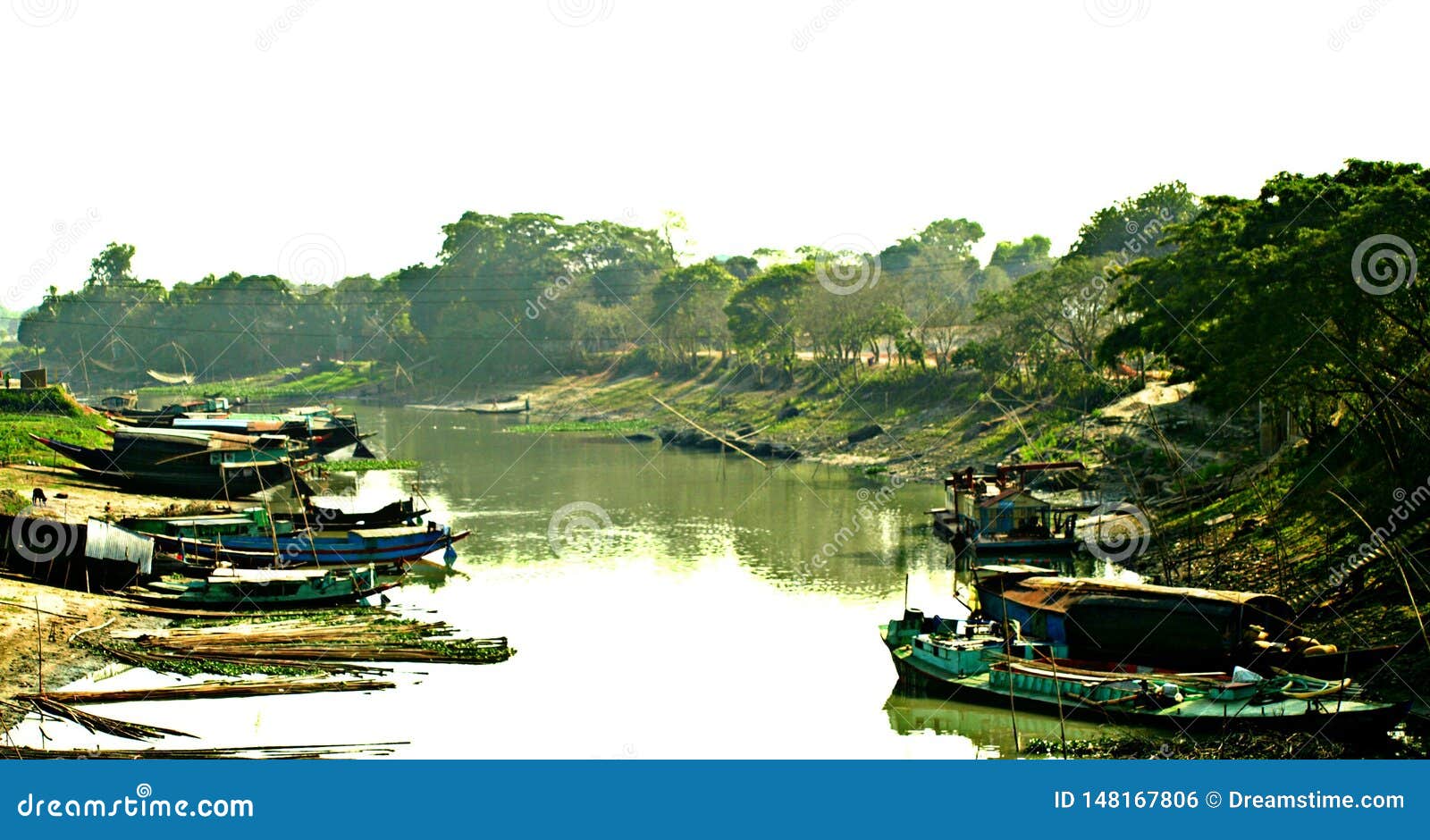 River Village Boats Canel Greeen Stock Photo - Image of river, boats ...