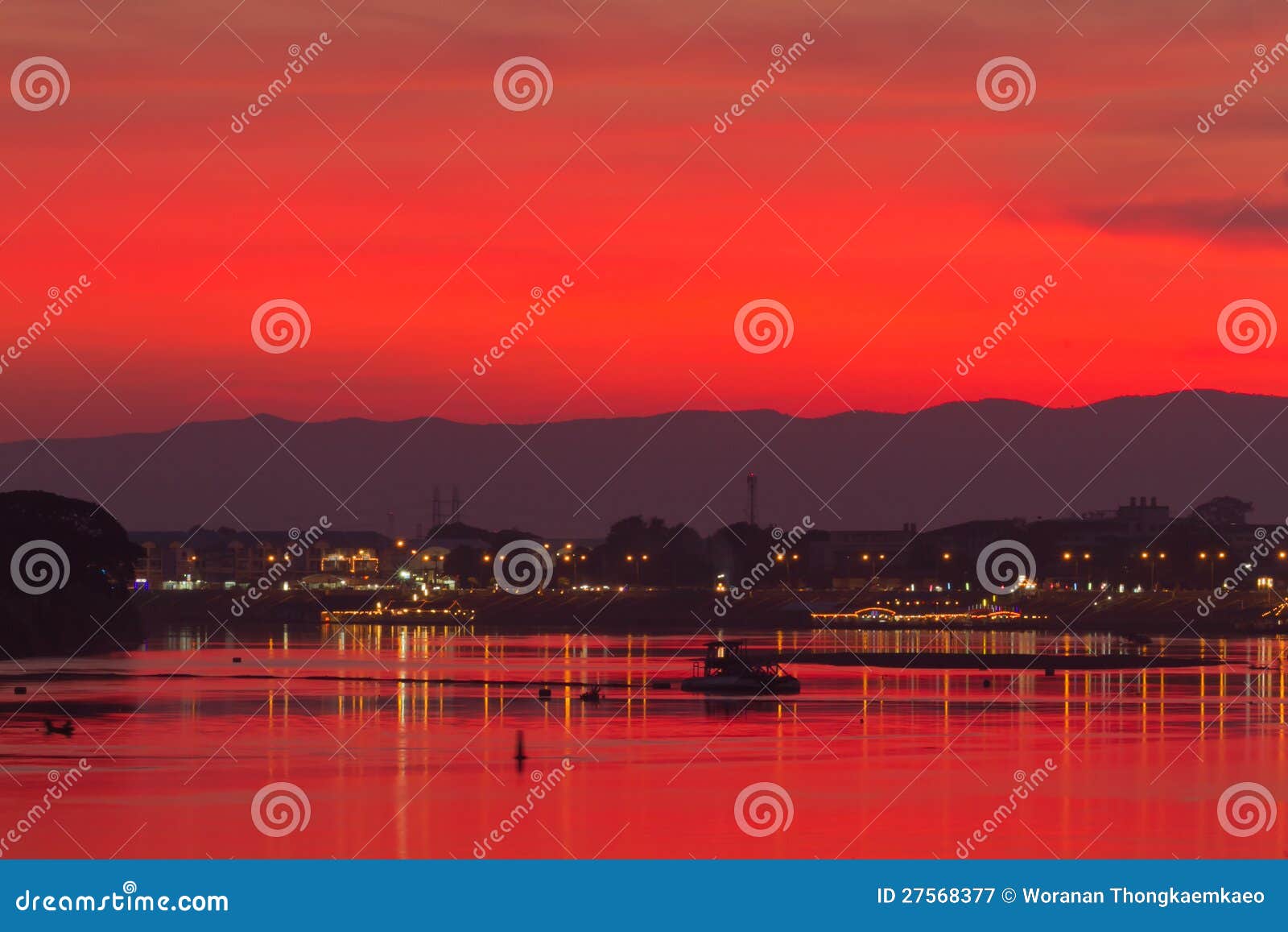 River Village at Dusk. stock image. Image of lake, summer - 27568377