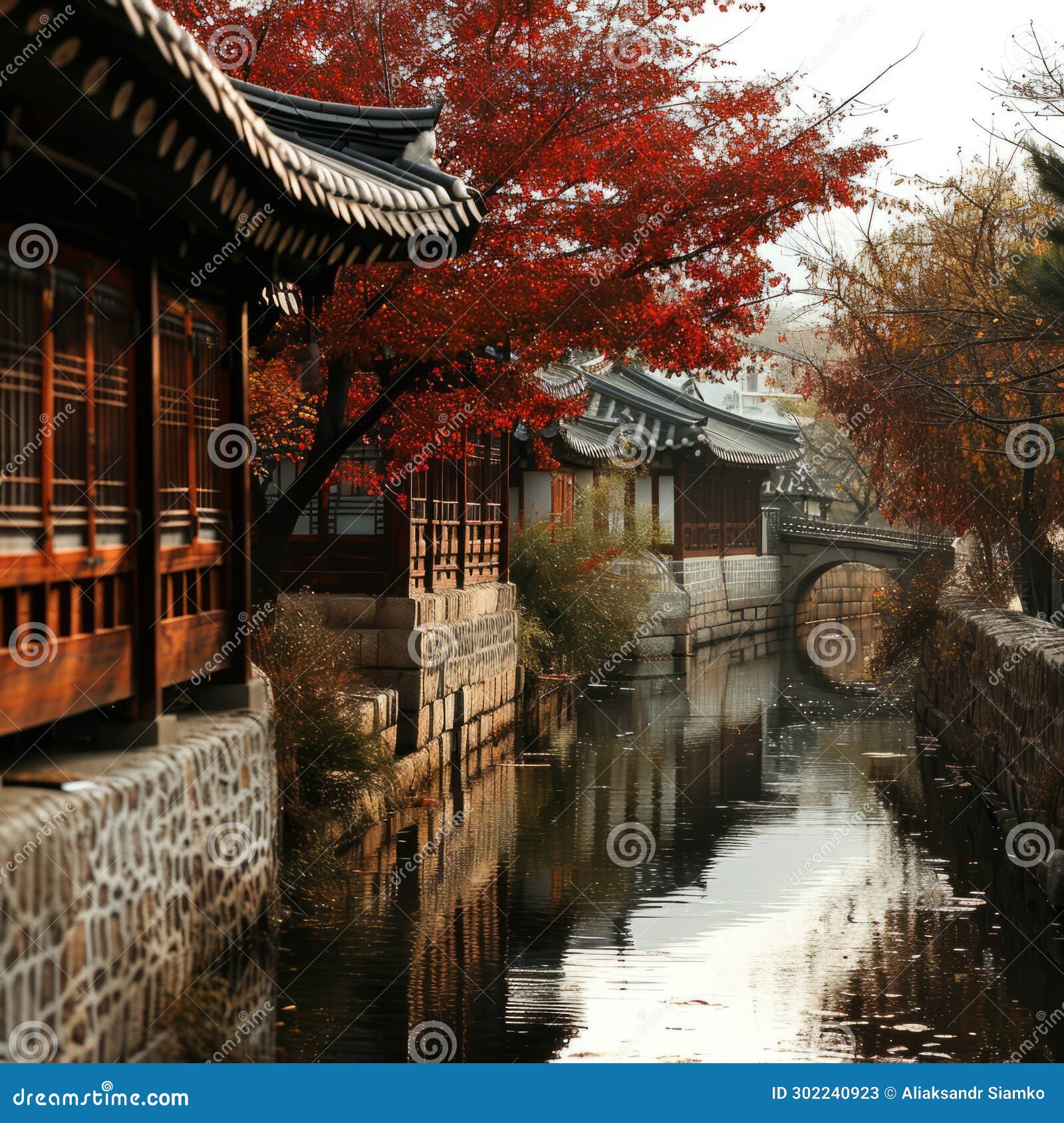 A River with Water and Buildings and Trees Stock Image - Image of ...