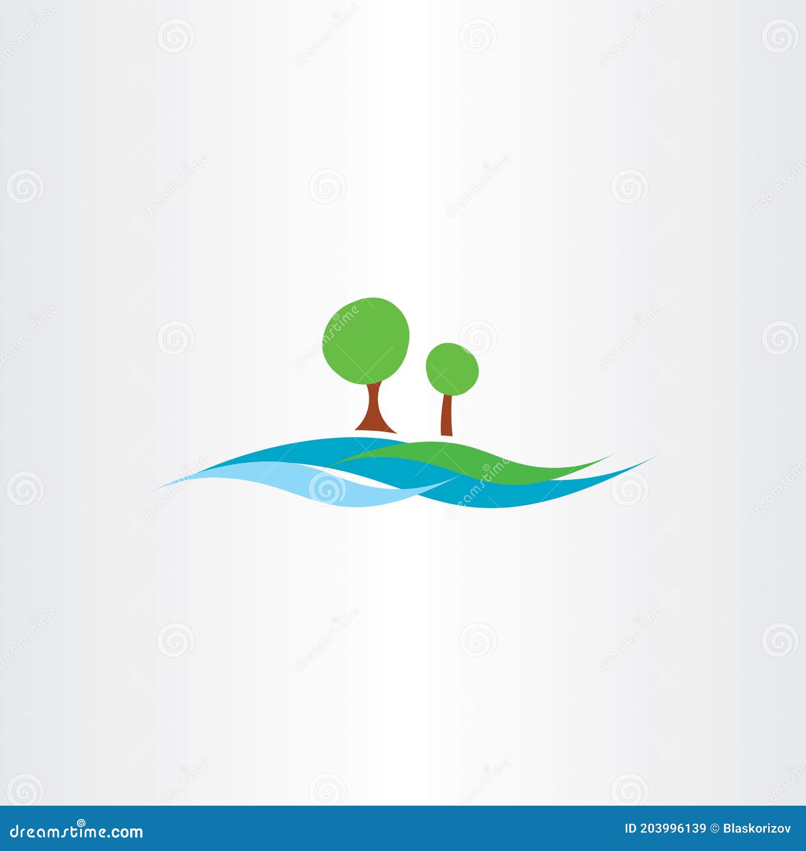 River Water Flow and Tree Landscape Icon Vector Illustration Stock ...