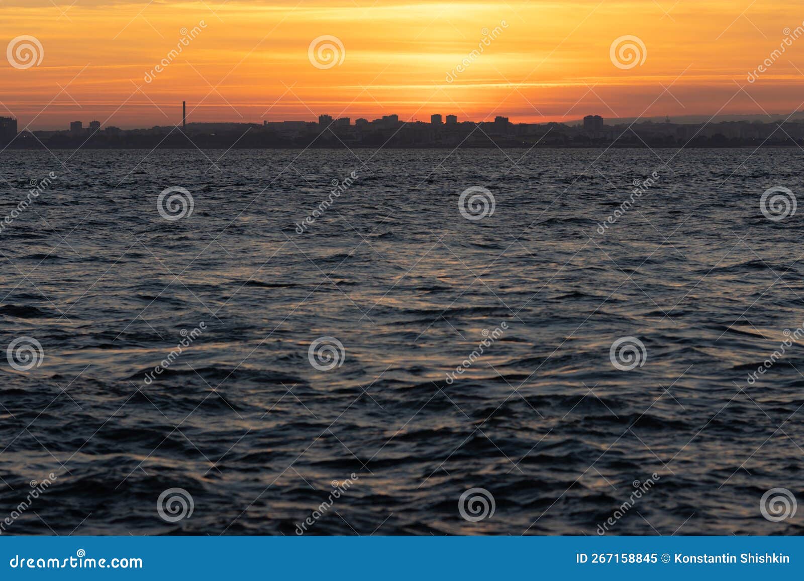 River Water Surface at an Orange Sunset Stock Image - Image of crushing ...