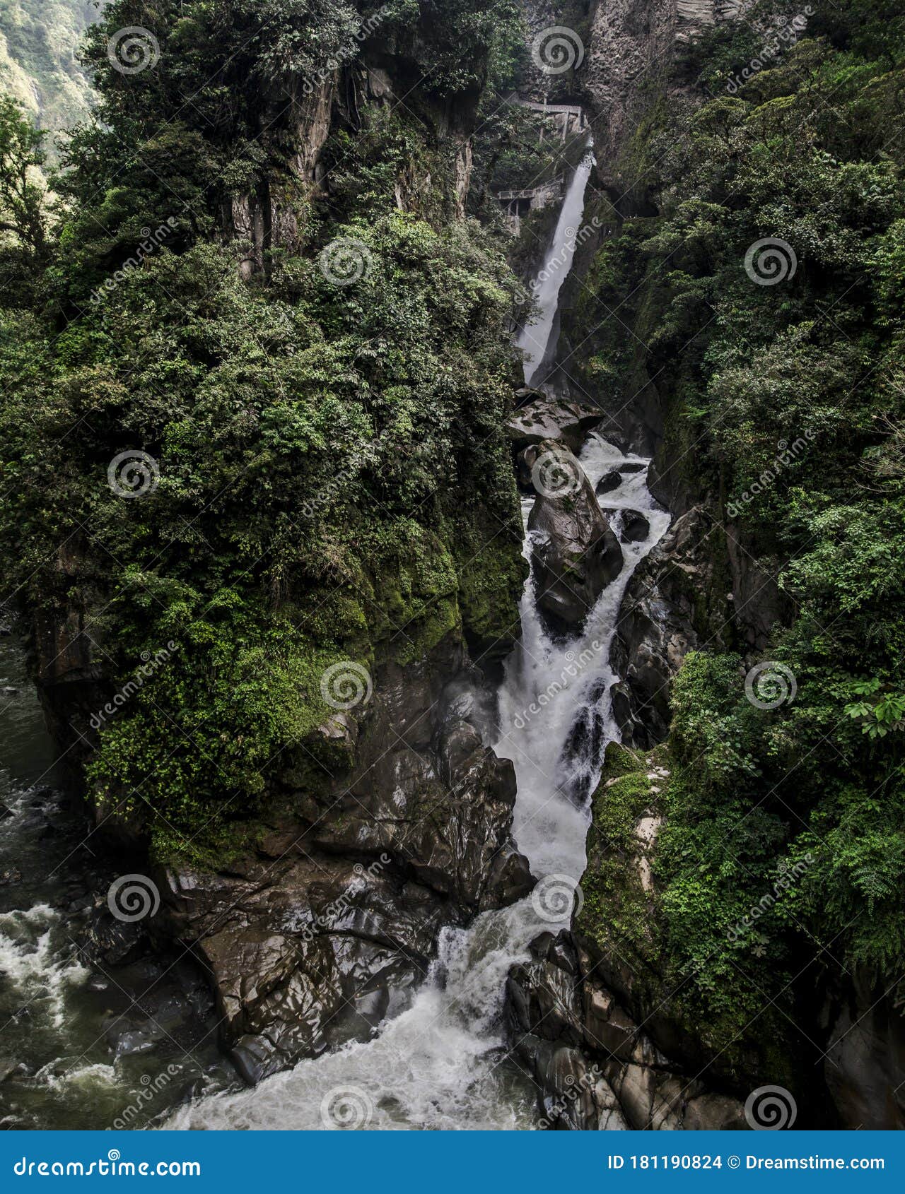 River and Waterfall between Two Mountains Stock Photo - Image of people ...