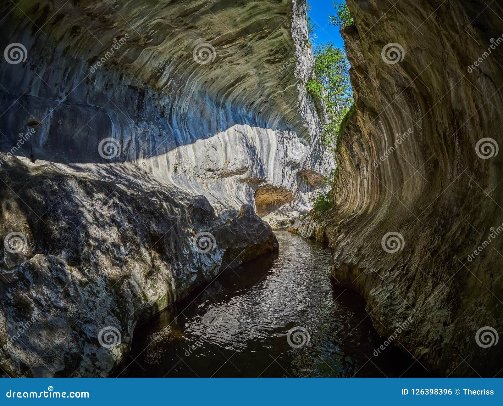 River in a Wild Gorge. Cheile Banitei Gorge, Romania Stock Photo ...