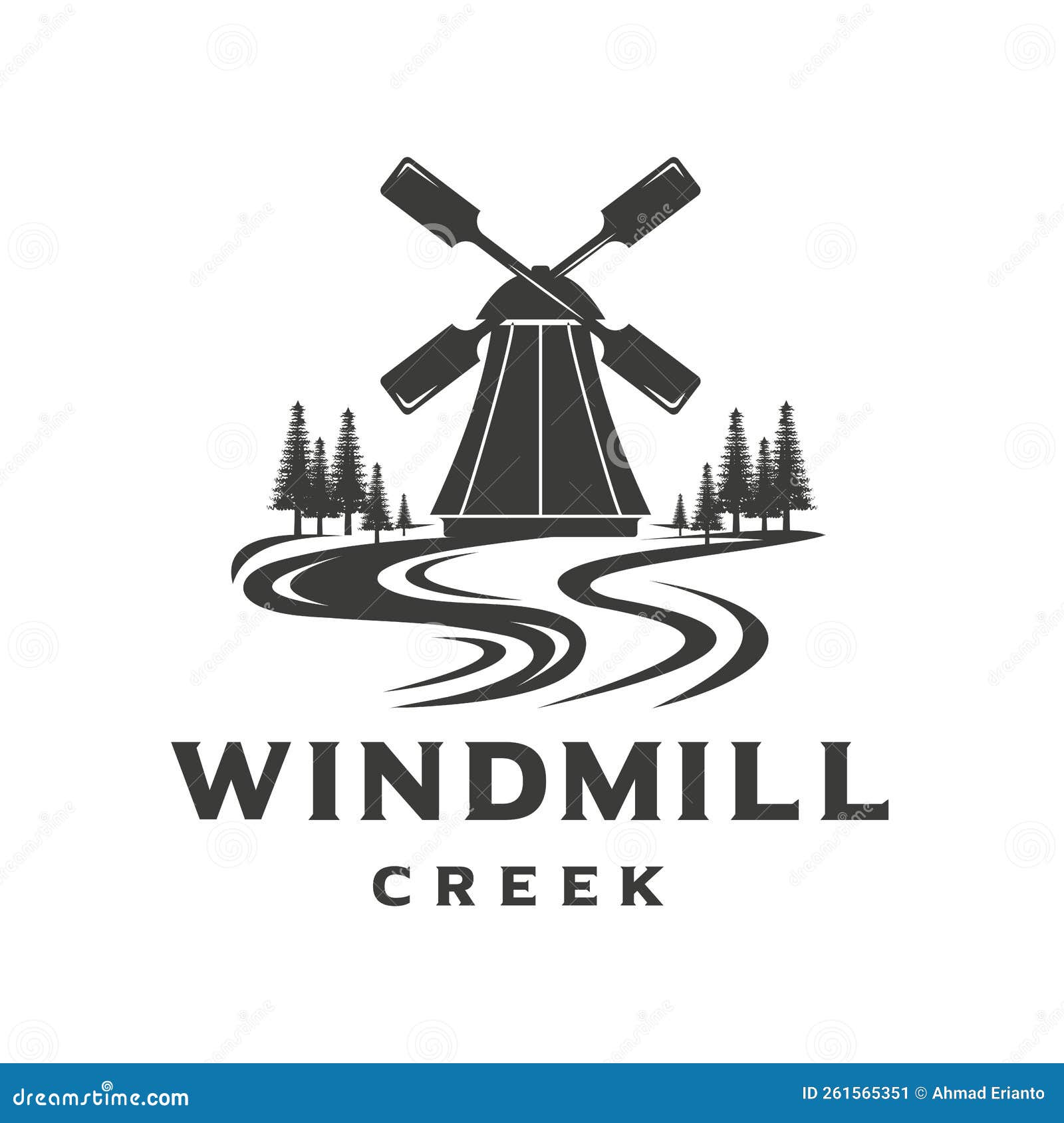 River and Windmill Design Inspiration. Vintage Farm Logo Template Stock ...