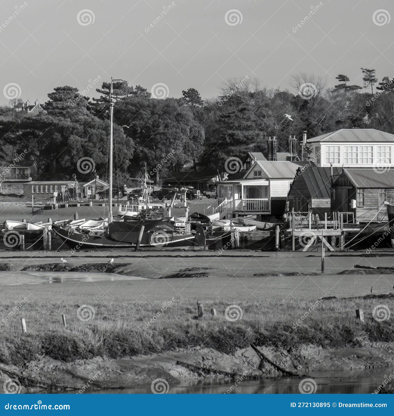 River Yacht Moorings and Shacks Stock Image - Image of outdoors, mill ...
