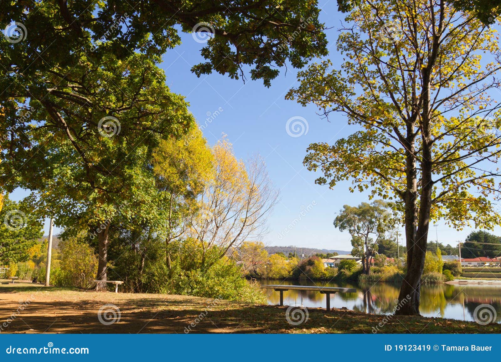 Riverbank stock image. Image of australia, seats, view - 19123419