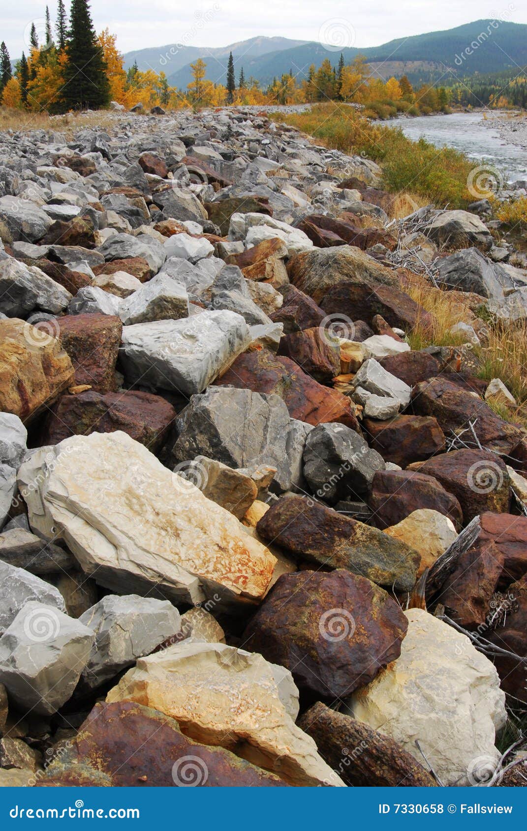 Riverbank rocks stock photo. Image of autumnal, alberta - 7330658