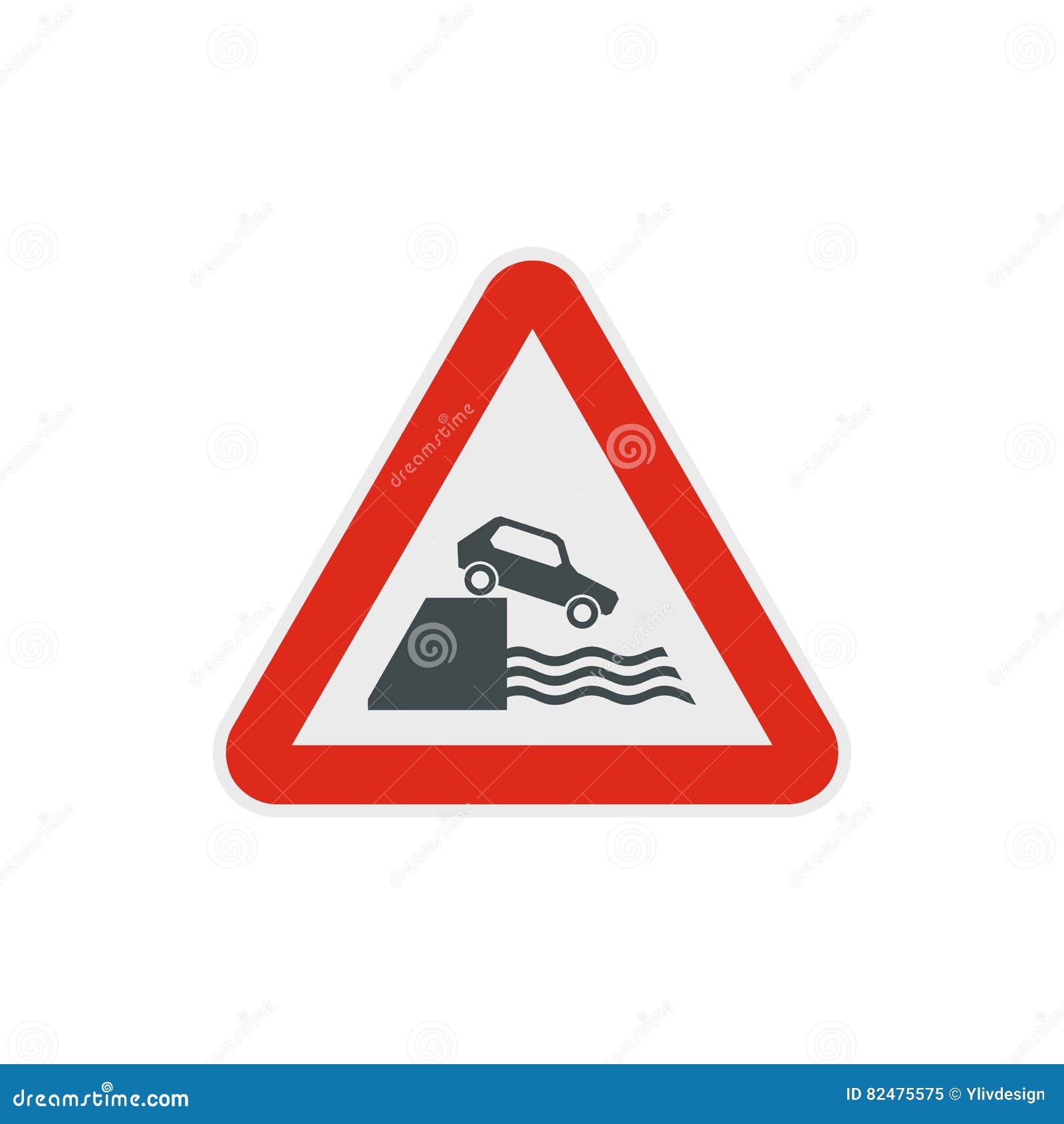 Riverbank Traffic Sign Icon, Flat Style Stock Vector - Illustration of ...