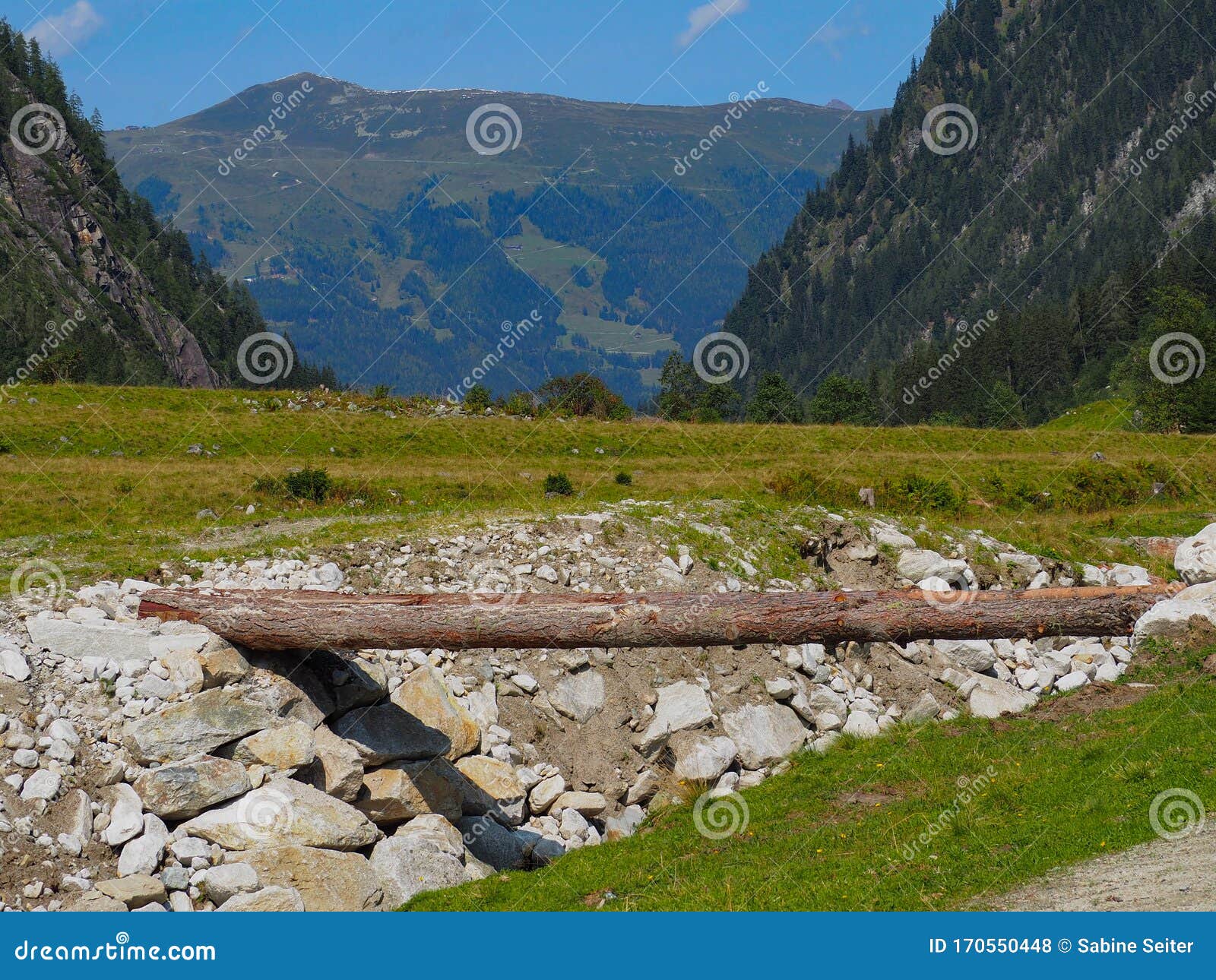 Riverbed and Wooden Bridge in Mountain Area Stock Photo - Image of alps ...