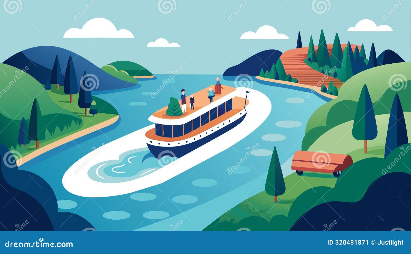 The Riverboat Slowly Makes Its Way Down The Winding Waterway Providing ...