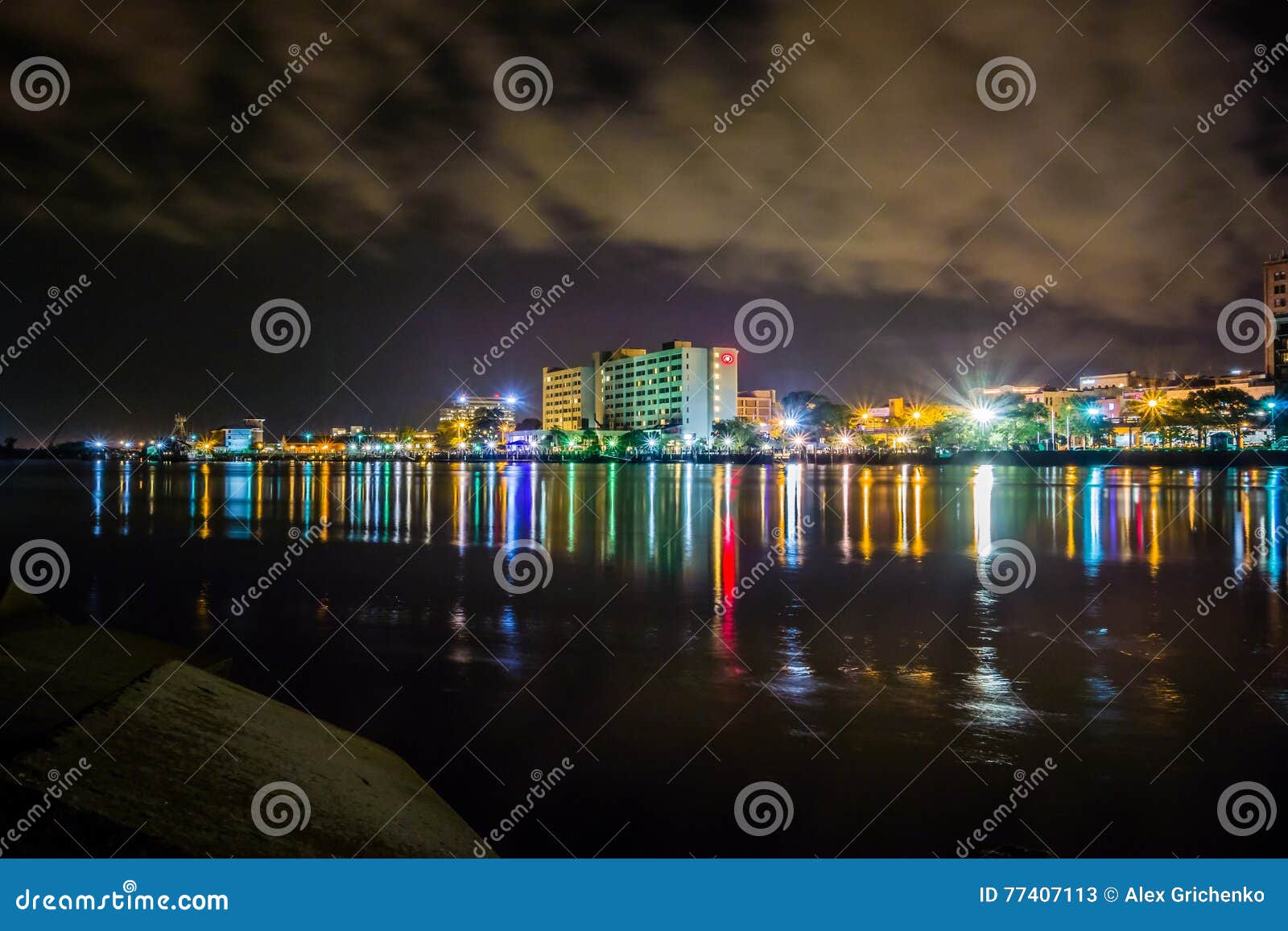 Riverfront Board Walk Scenes in Wilmington Nc at Night Editorial Stock ...