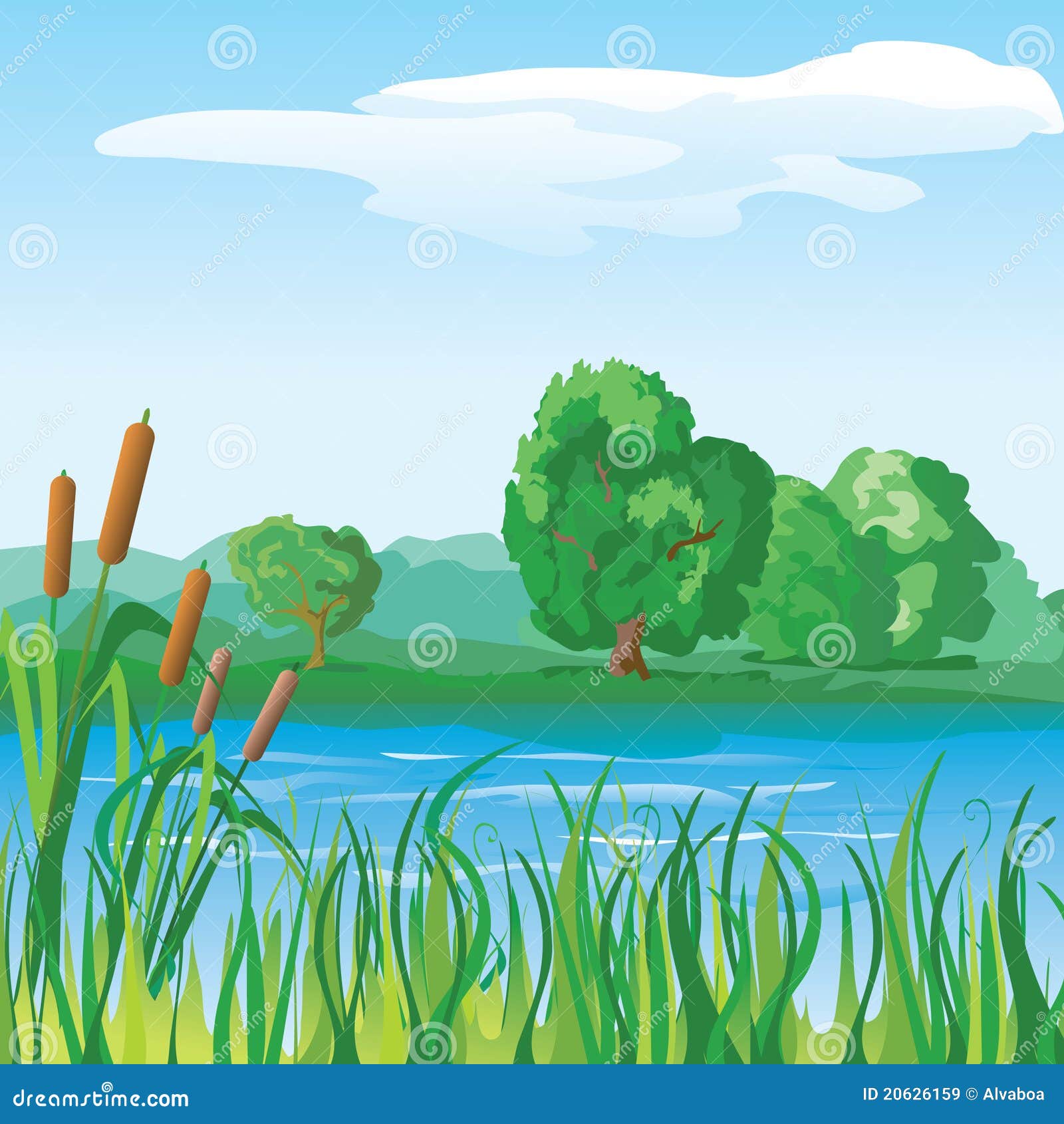 Riverside stock vector. Illustration of reed, forest - 20626159