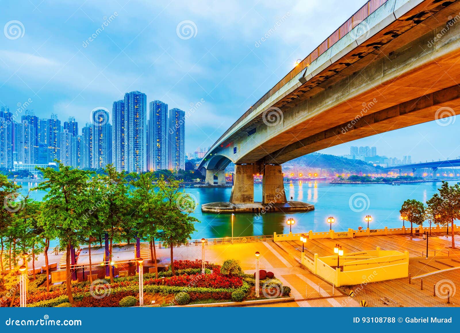 Riverside Area with Bridge and Architecture Stock Photo - Image of ...