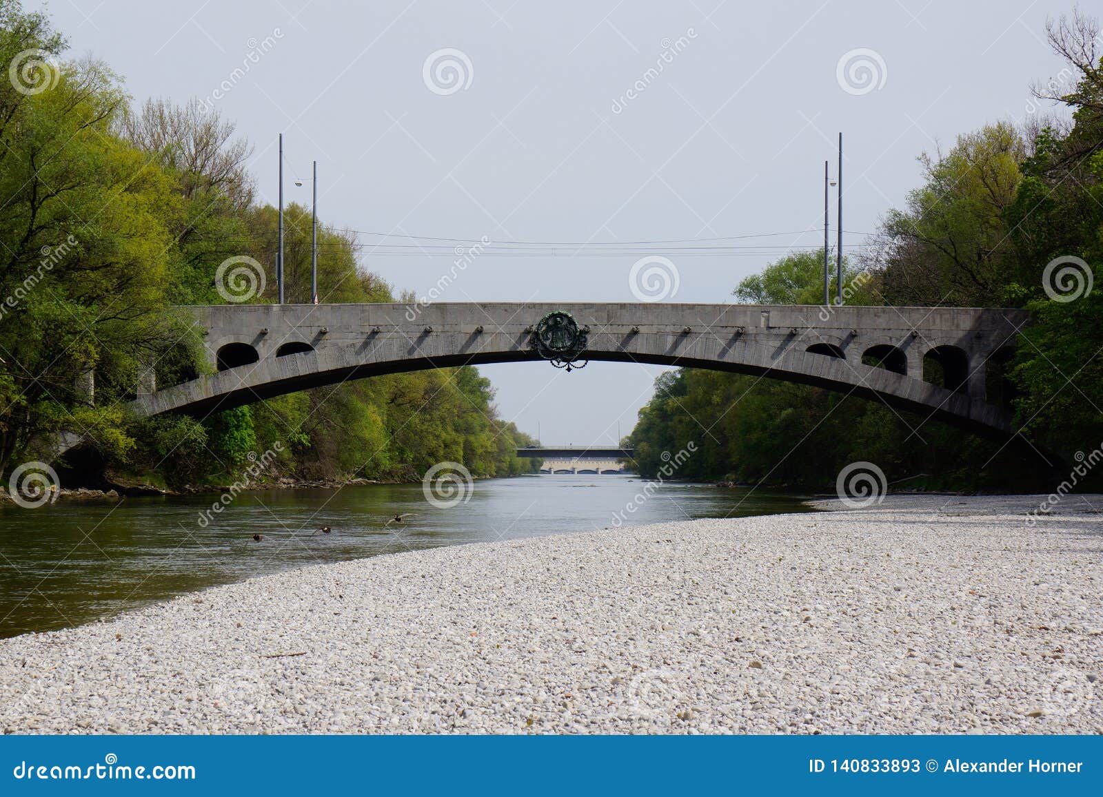 Riverside Bridge Across Isar River Daytime Stock Image - Image of ...