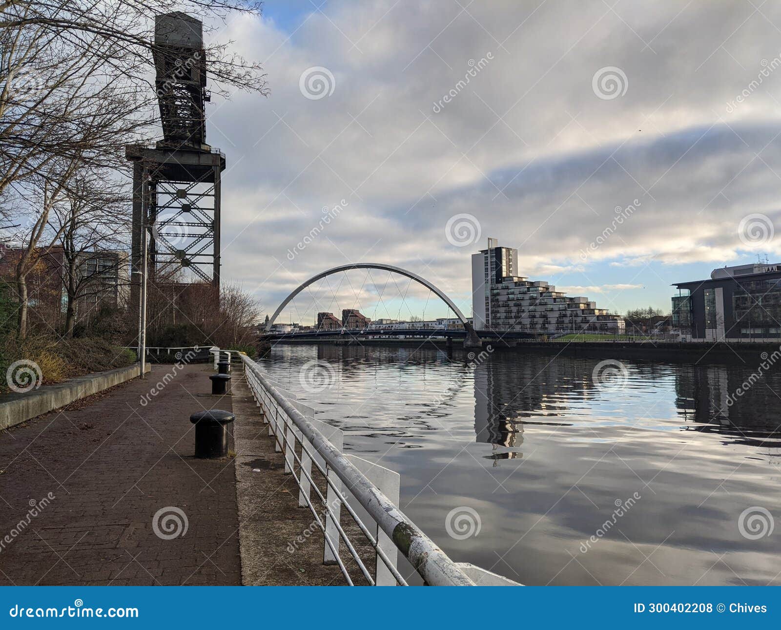 Riverside, Bridge and Crane Clyde Glasgow, Scotland Stock Photo - Image ...