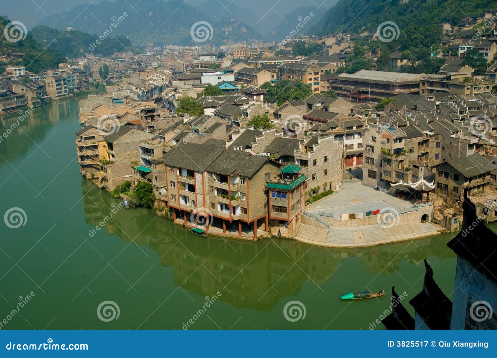 Riverside Chinese town stock image. Image of chinese, district - 3825517
