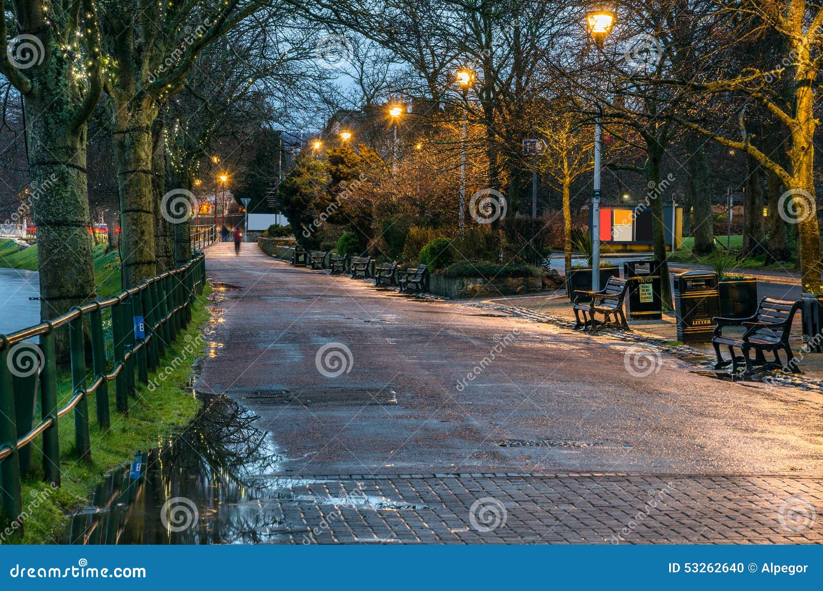 Riverside Footpath at Night Stock Photo - Image of inverness, fence ...