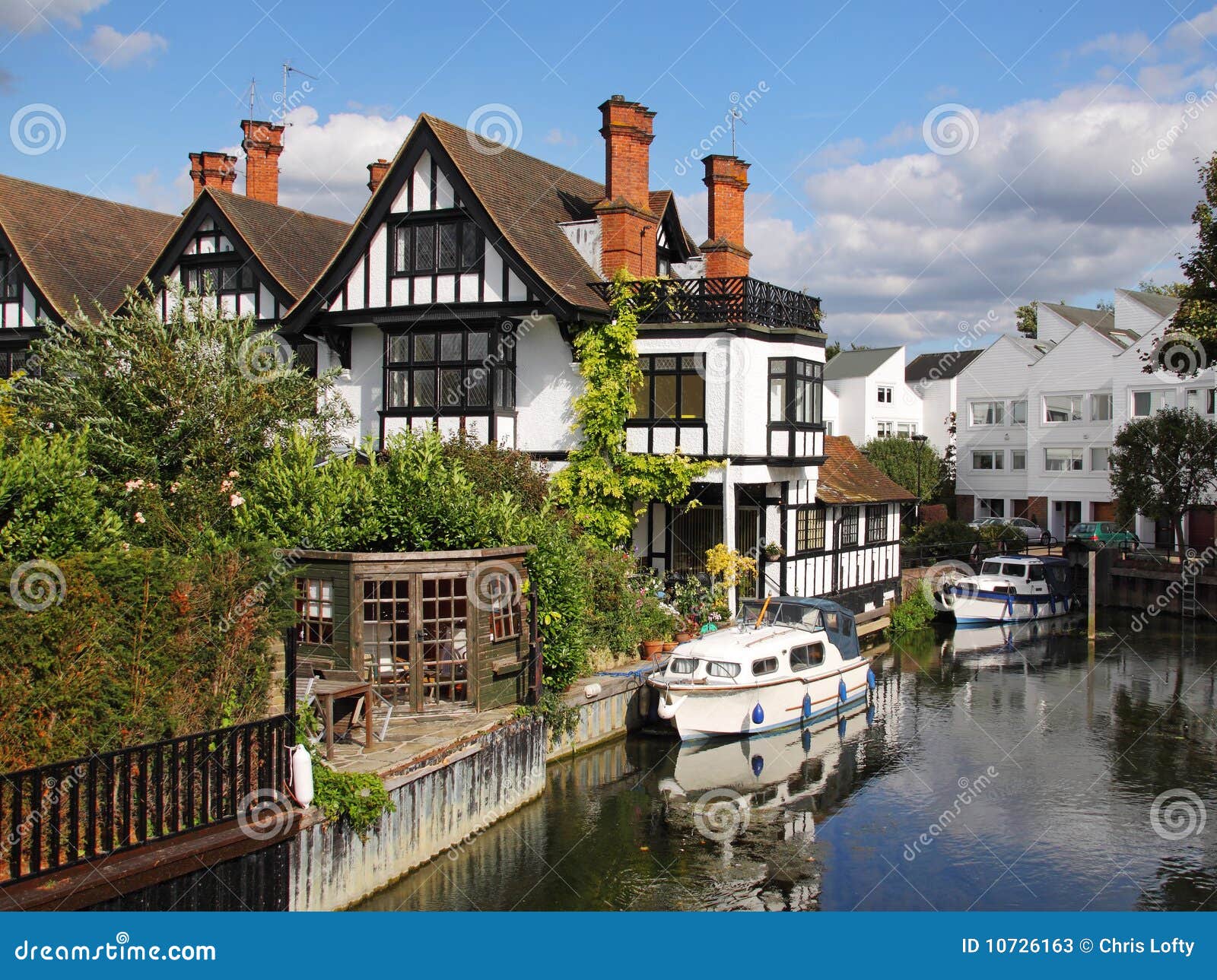 Riverside Houses and Moorings Stock Image - Image of tranquility ...