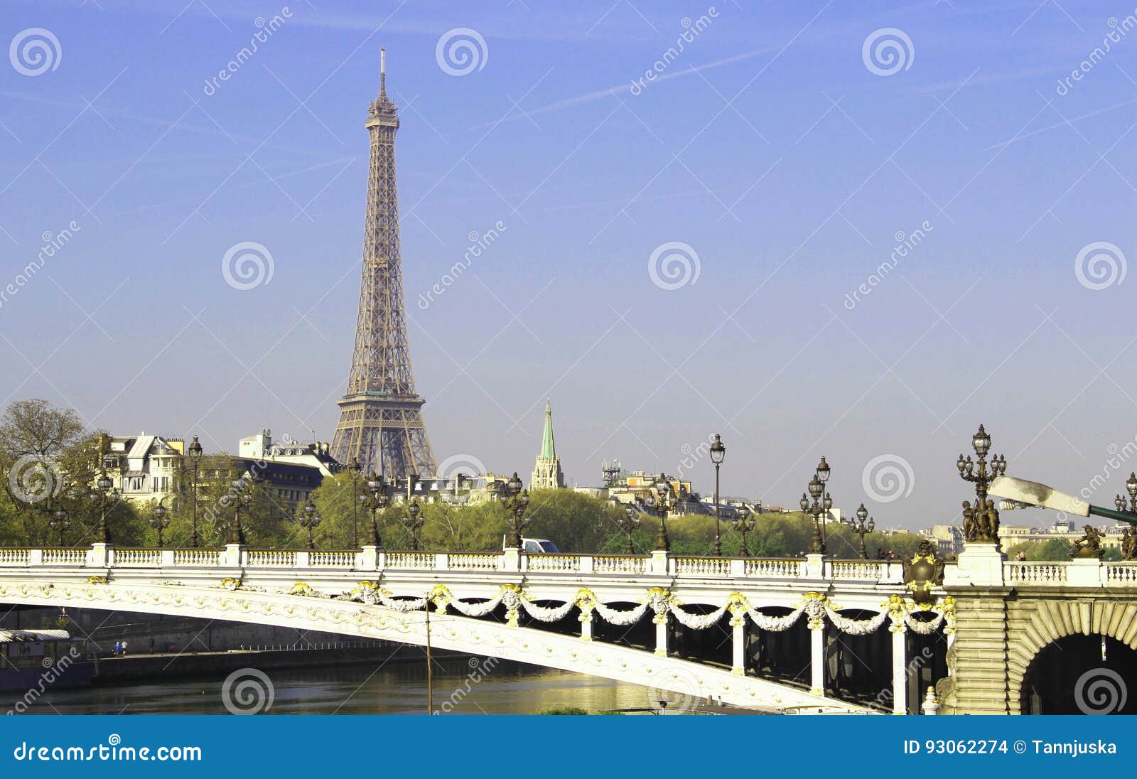 Riverside of Paris with Eiffel Tower Stock Photo - Image of holiday ...